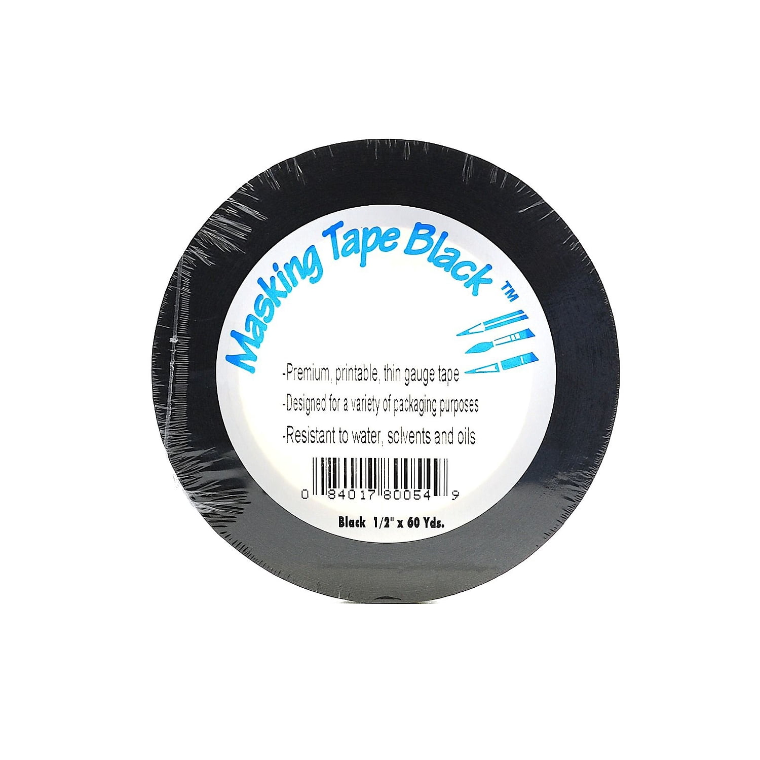 Pro Tapes Black Masking Tape 1/2 In. X 60 Yd. [Pack Of 6] (6PK-PM12BLA ...