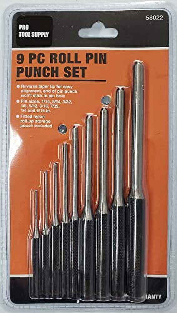 Pro Tool Supply Roll Pin Punch Set, 9-Piece, Durable Steel, Hardened ...