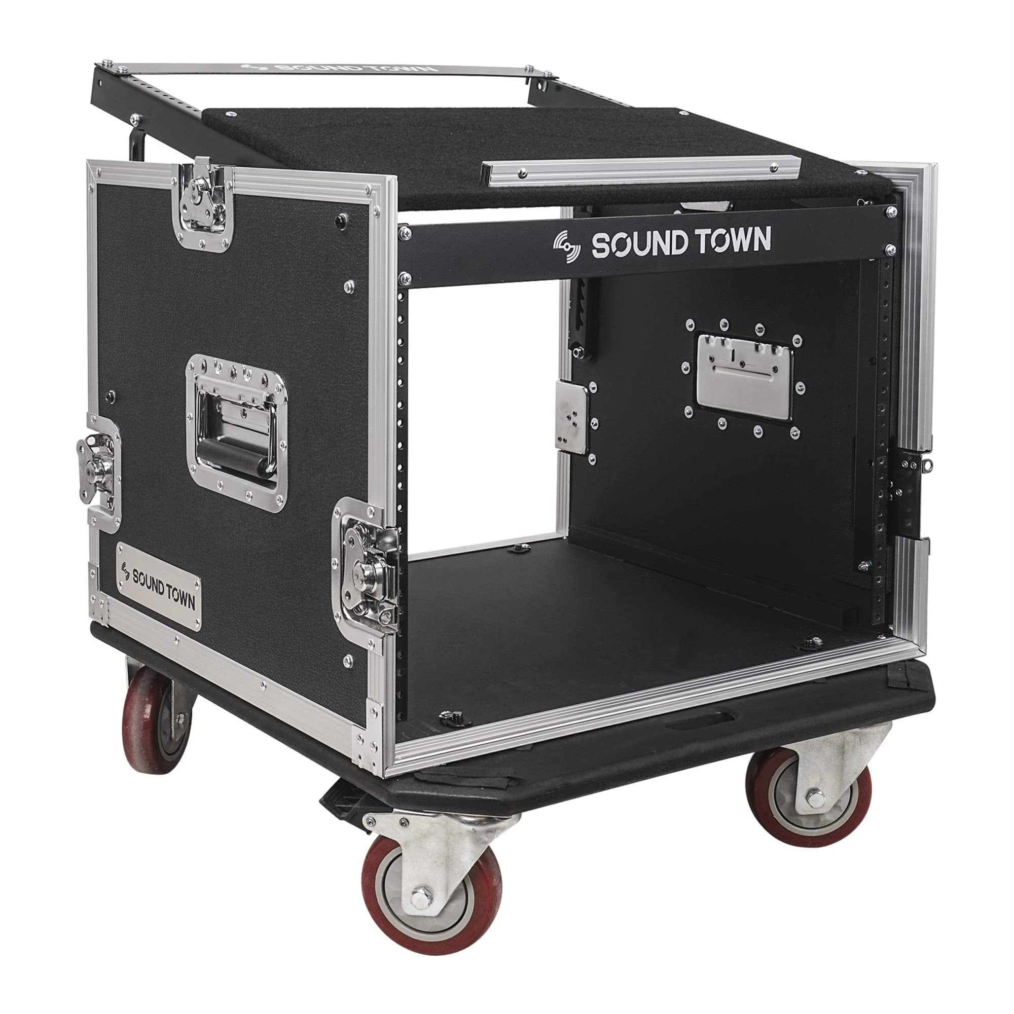 Pro Tour Grade 8U Audio Rack Road Case with 11U Slant Mixer Top, 20 ...