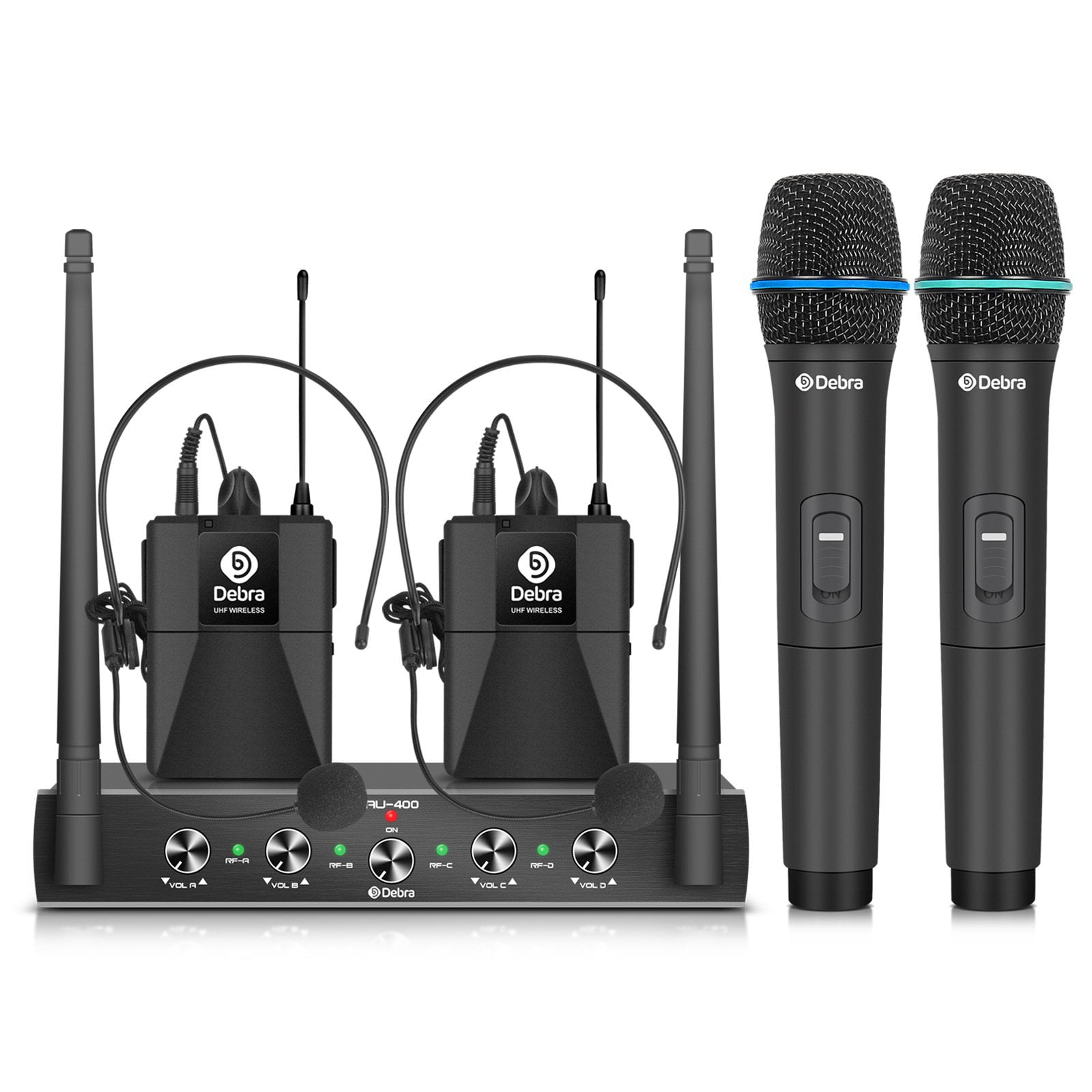 Debra Audio Pro UHF 4 Channel Wireless Microphone System with 2 ...