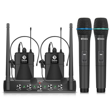 Debra Audio Pro UHF 4 Channel Wireless Mic System with Lavalier Headset, Metal Receiver ...