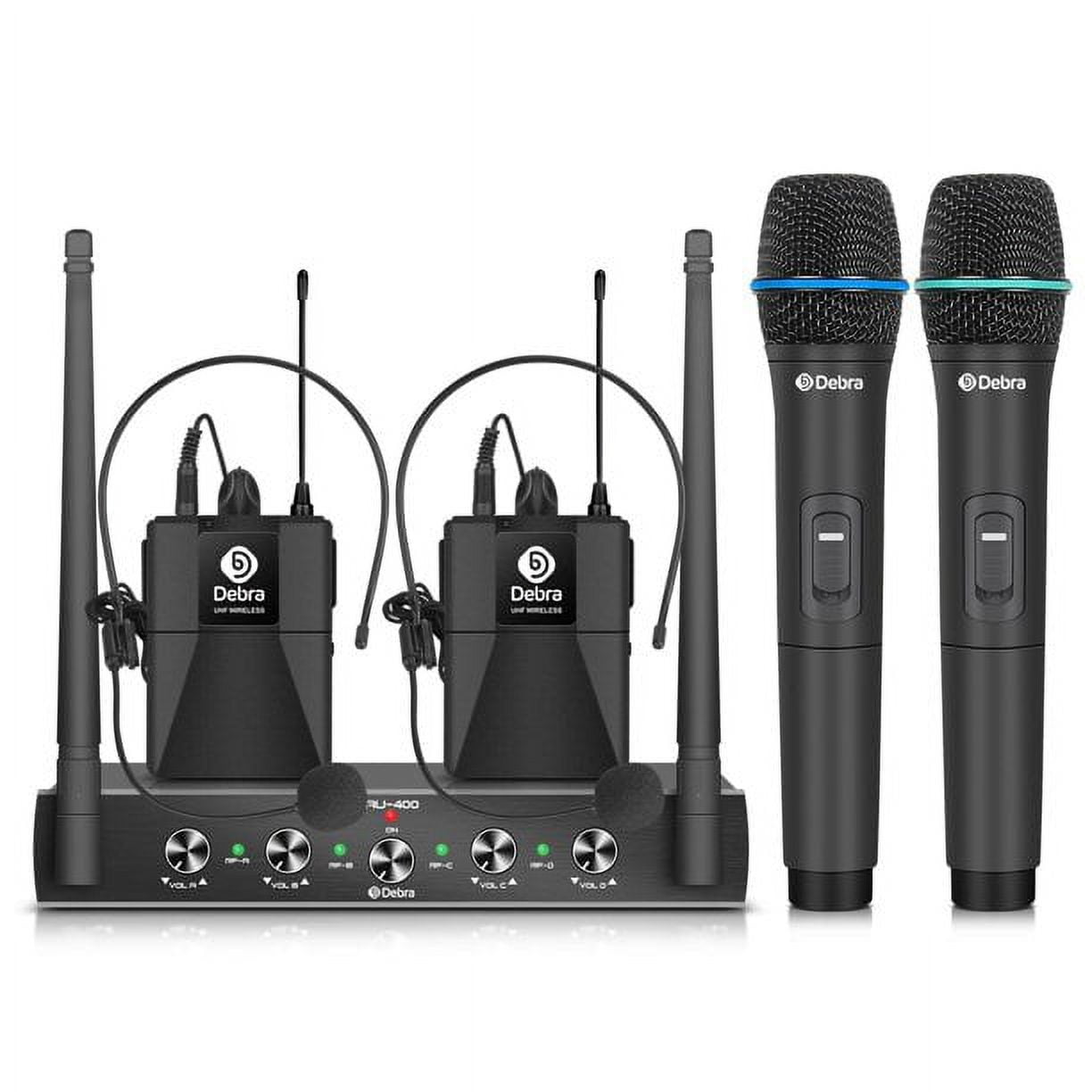 D Debra Pro UHF 4 Channel Wireless Microphone System, Handheld Lavalier ...