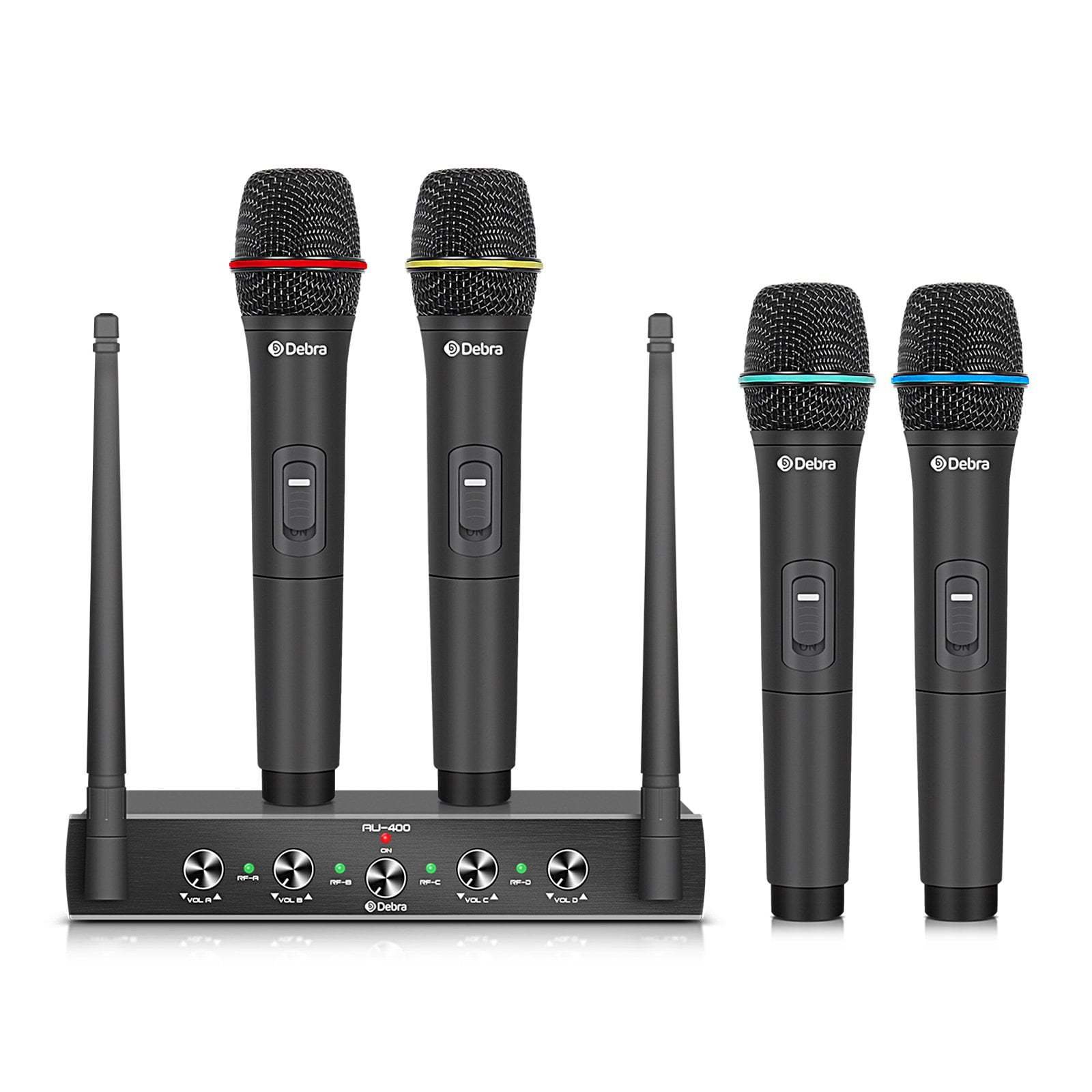 Pro UHF 4 Channel Wireless Microphone System Debra Audio AU400 with ...