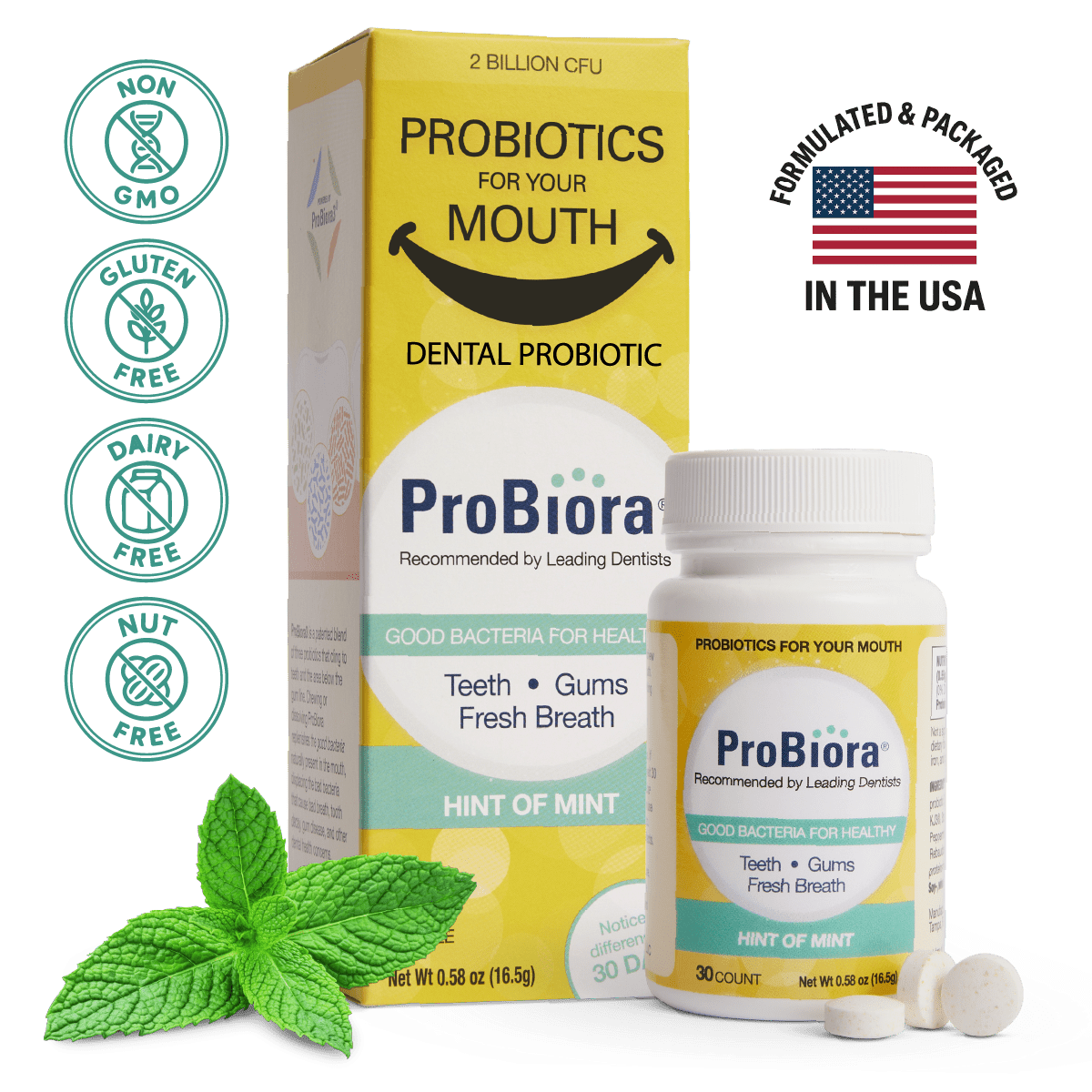 ProBiora Mint Oral Probiotic - Fresh Breath, Healthy Gums, Dental ...