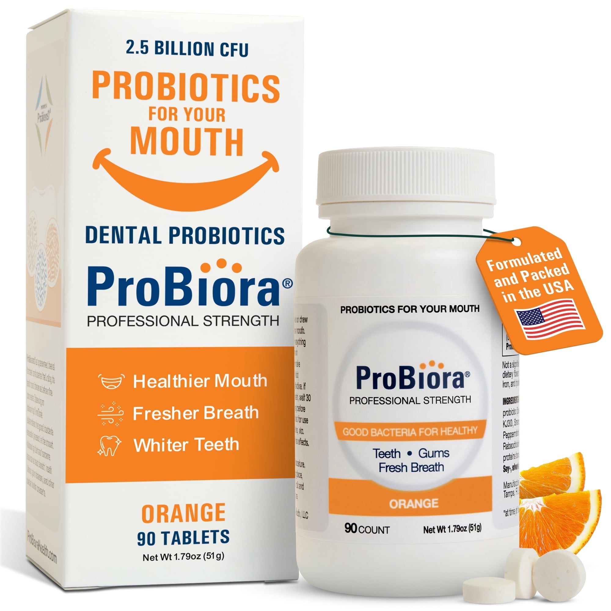 ProBiora Health Oral Probiotic Mints, Orange, 90 Tablets, Adult, No ...