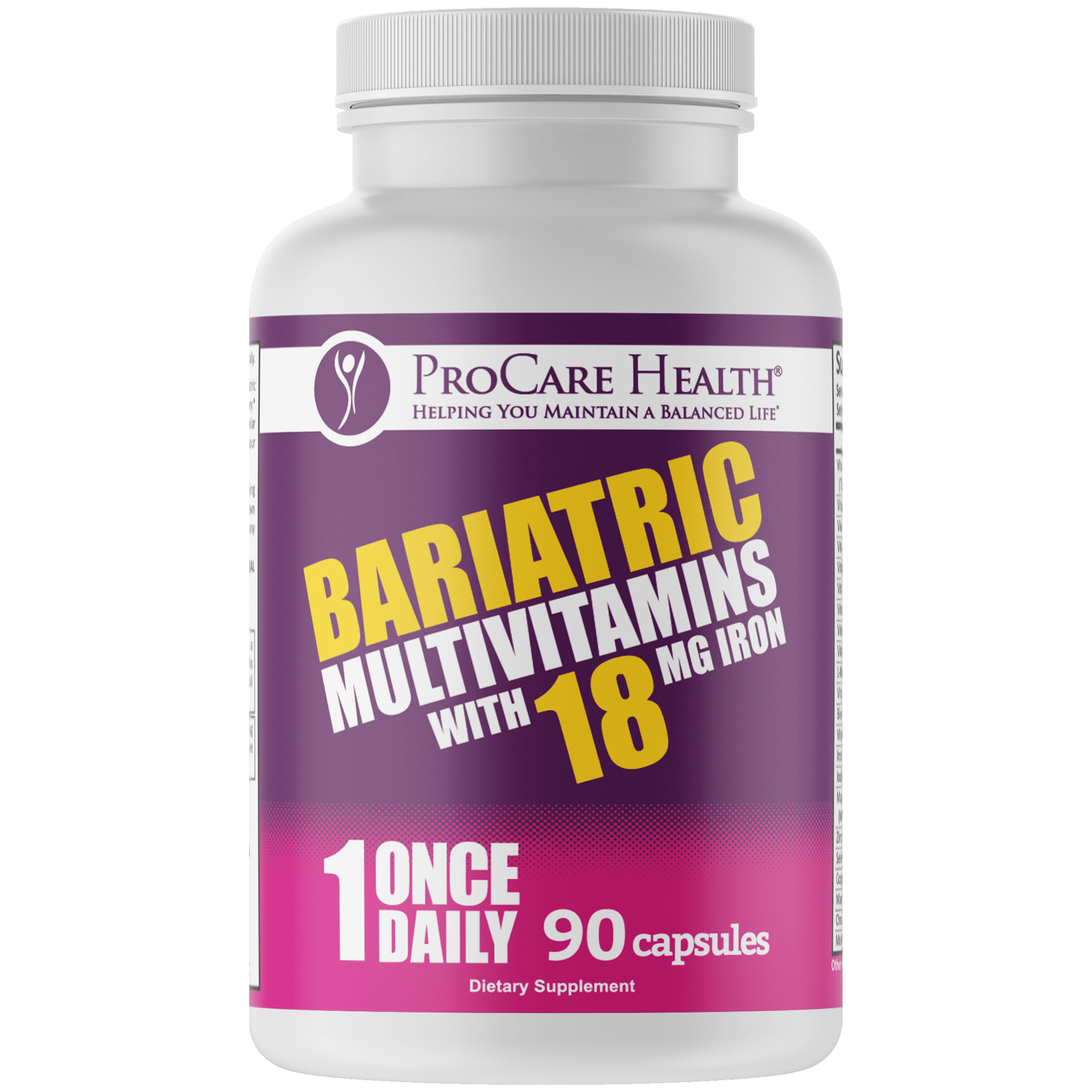 ProCare Health Bariatric Multivitamin Capsule, Easy Swallow, Daily for Patients, 18mg Iron, 90 ...