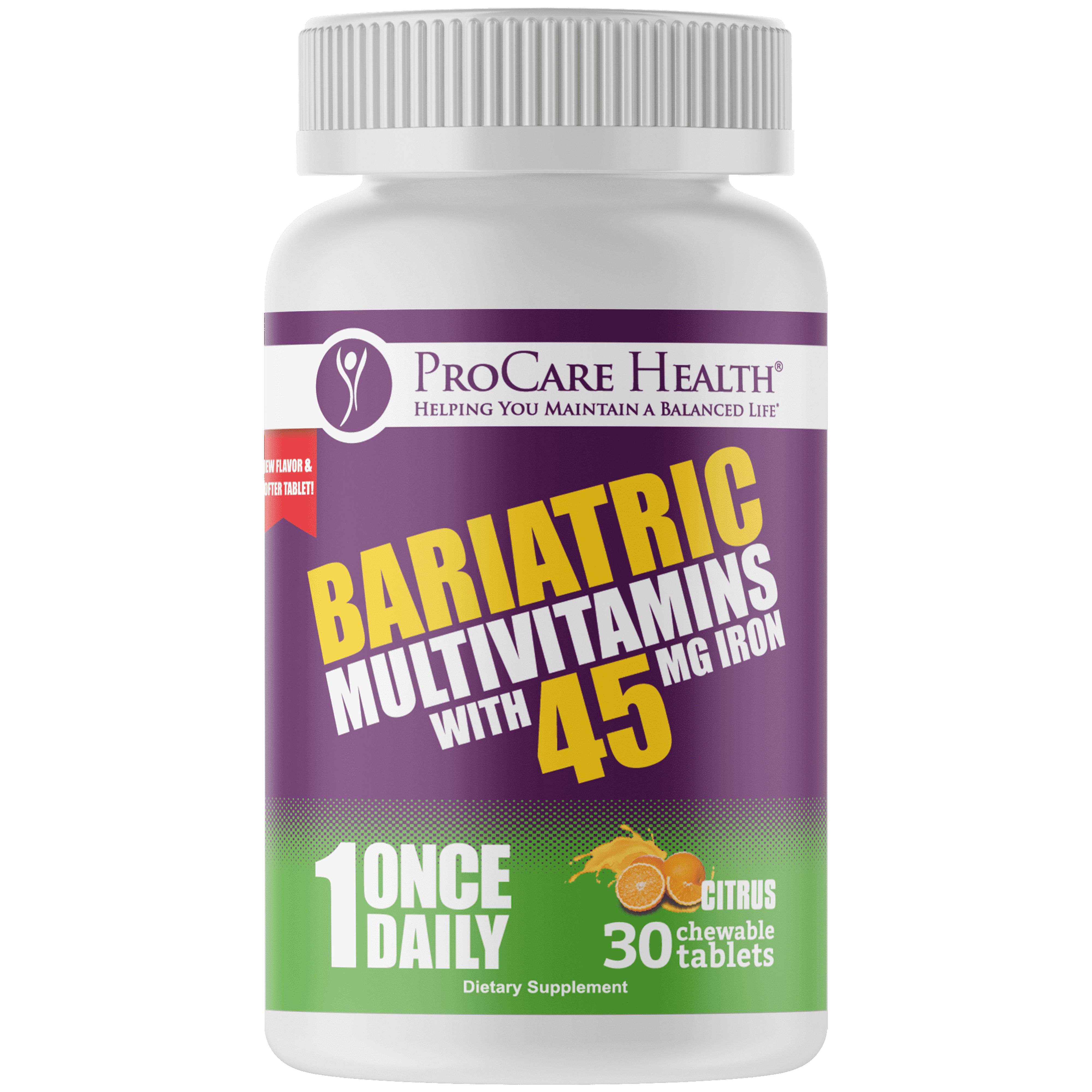 ProCare Health High Potency Adult Complete Bariatric Multivitamin, 45mg Iron, Chewable, Citrus ...