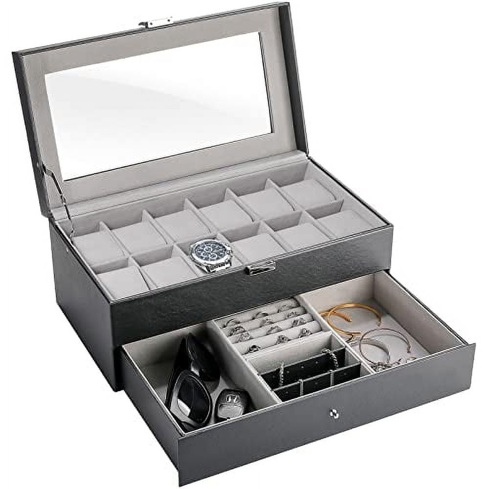 ProCase 12 Slots Large Jewelry Box for Men Women - Watch Organizer with ...