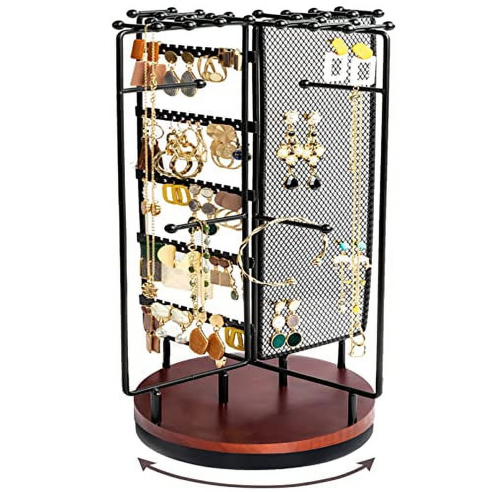 ProCase Wooden Jewelry Organizer, 360 Rotating Earring Holder Stand ...