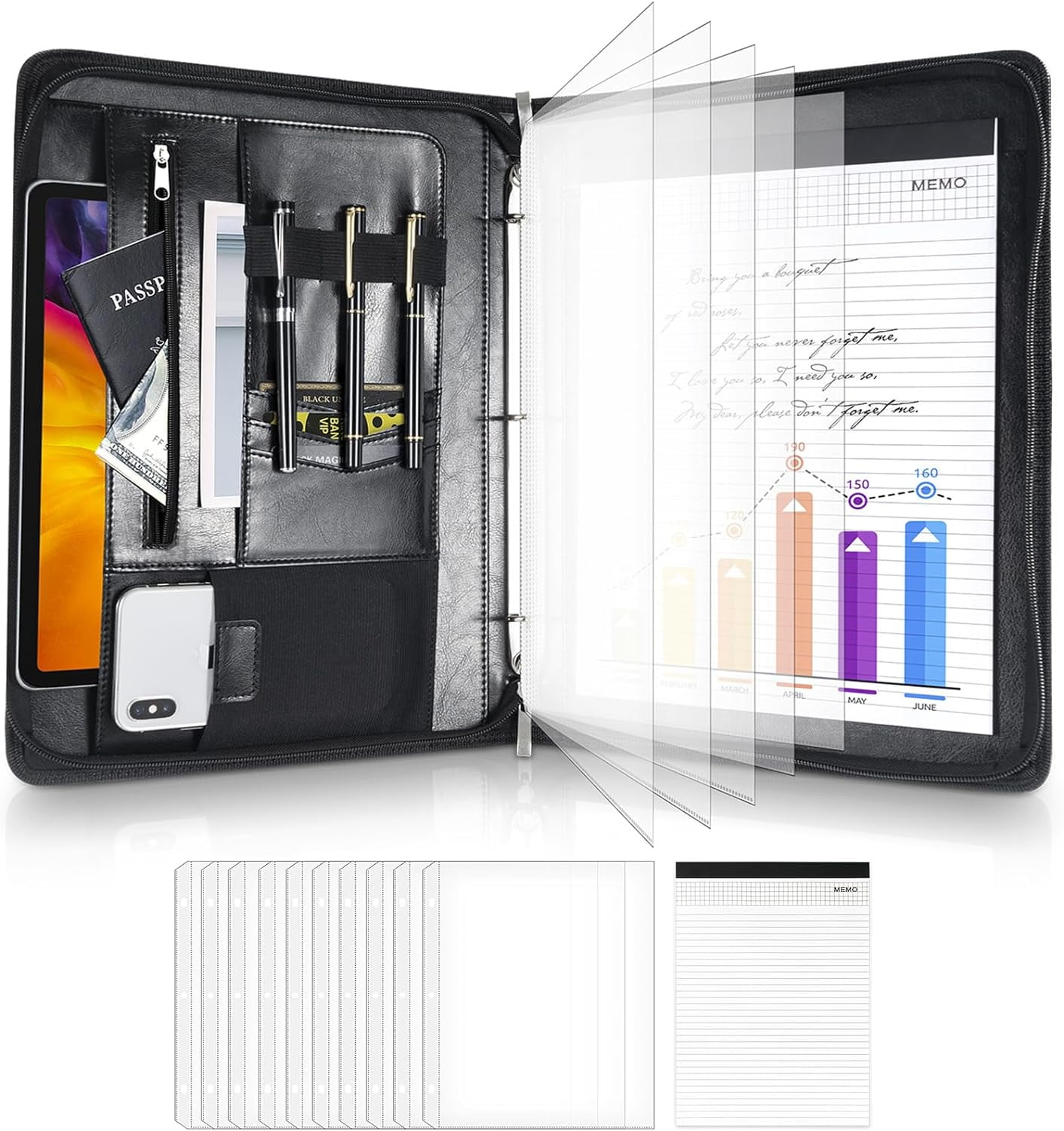 ProCase 3-Ring Padfolio Organizer - PU Leather Folder for Resume ...