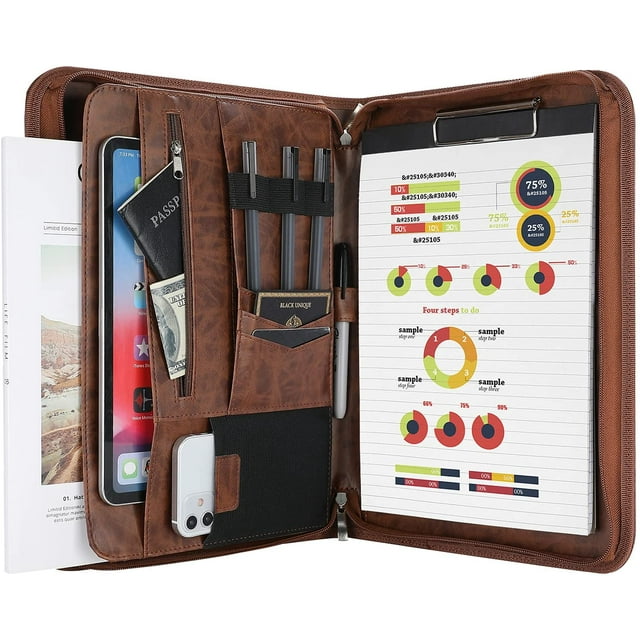 ProCase Professional Leather Portfolio with Holders, Zipper, A4 ...