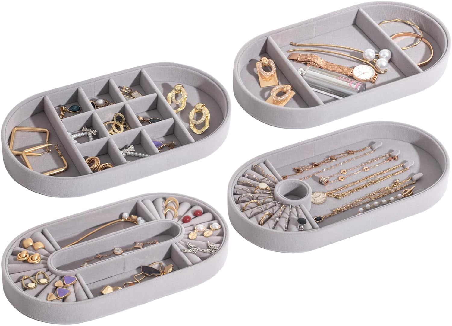 ProCase Set of 4 Jewelry Organizer Tray for Drawer, Stackable Velvet ...