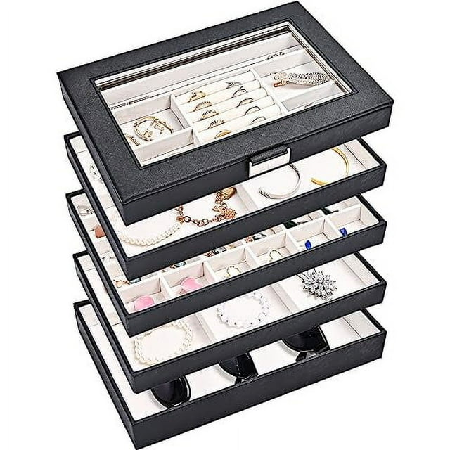 ProCase 5-Layer Stackable Jewelry Organizer Tray Box with Lid for ...