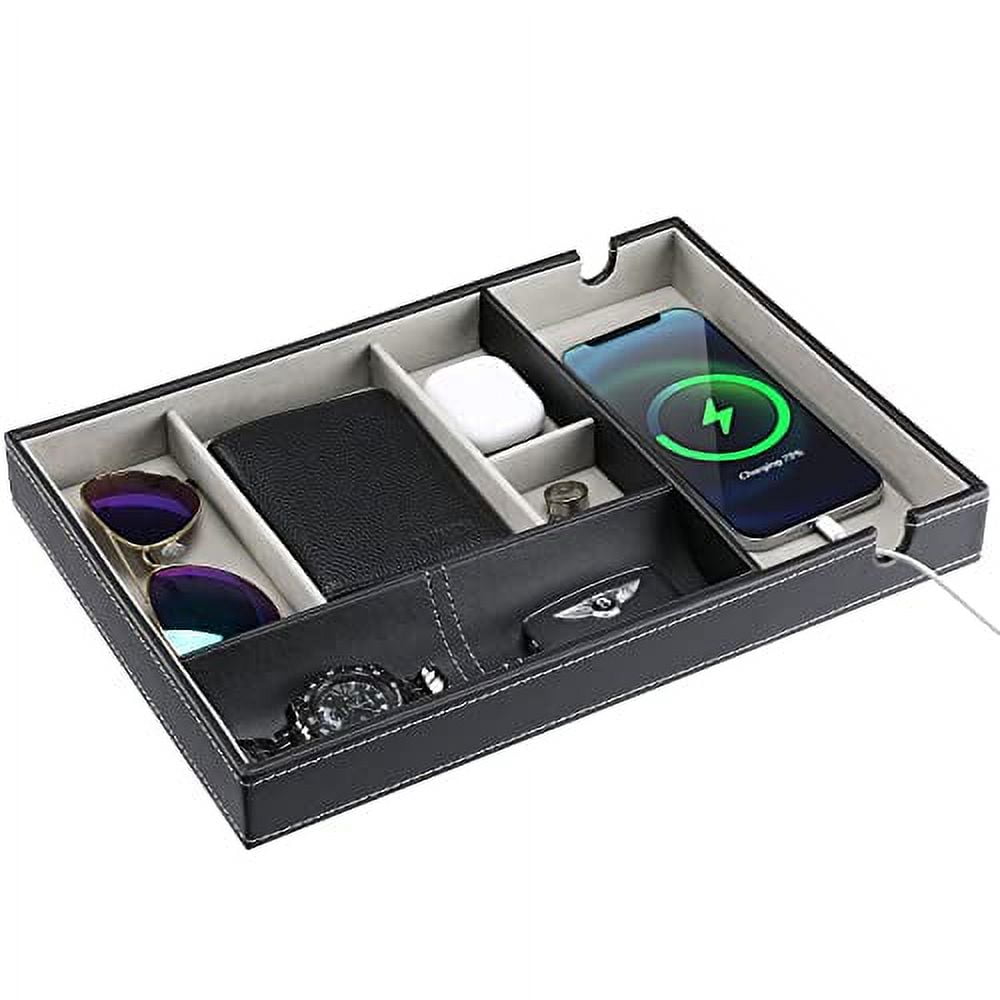 ProCase Men's Valet Tray with Phone Charging Station, Faux Leather ...