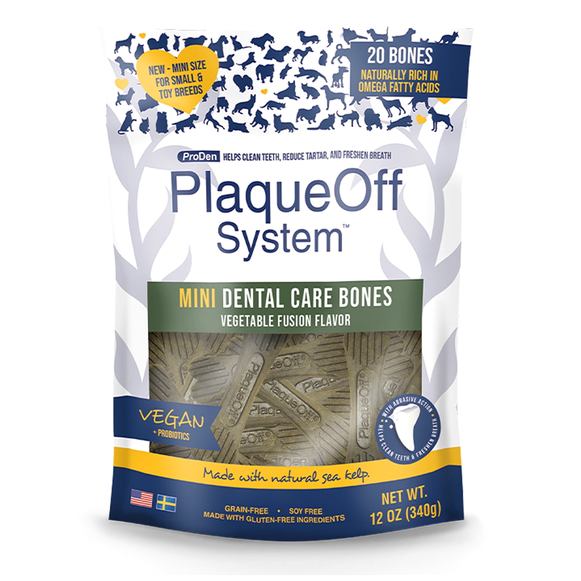 ProDen PlaqueOff Mini Dental Care Bones for Dogs, Vegetable Fusion ...