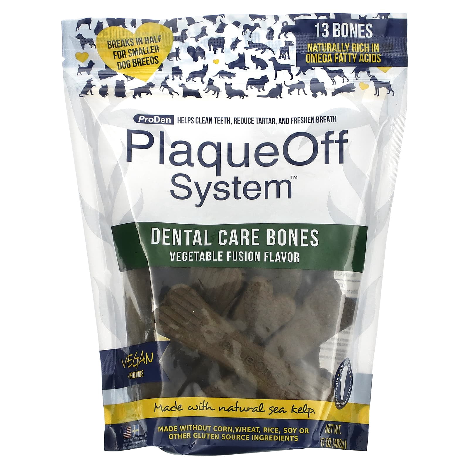 ProDen, PlaqueOff System, Dental Care Bones, For Dogs, Vegetable Fusion, 13 Bones, 17 oz (482 g ...