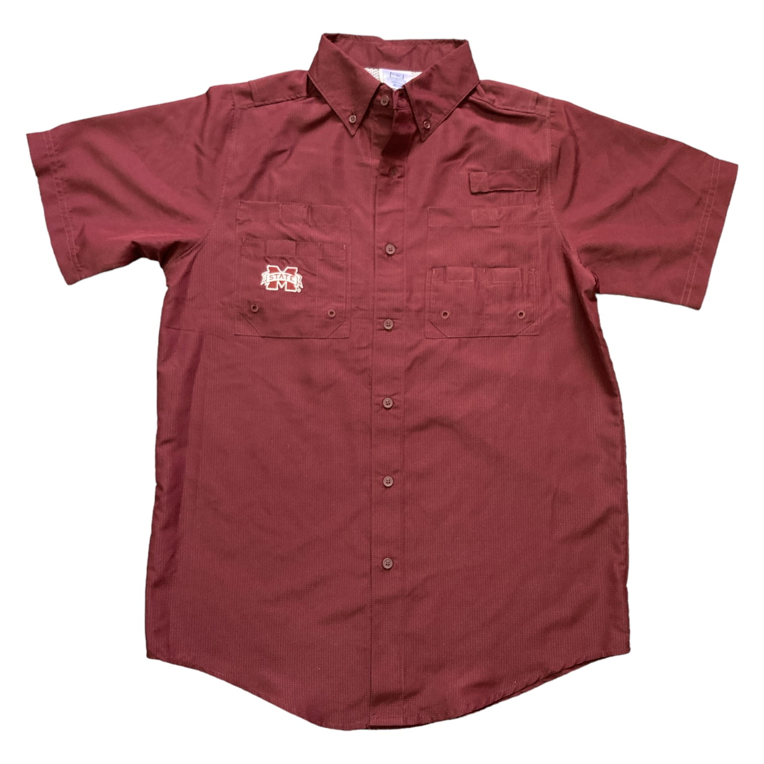ProEdge Men's Sports Team Logo Short Sleeve Button-Down Shirt (Maroon ...