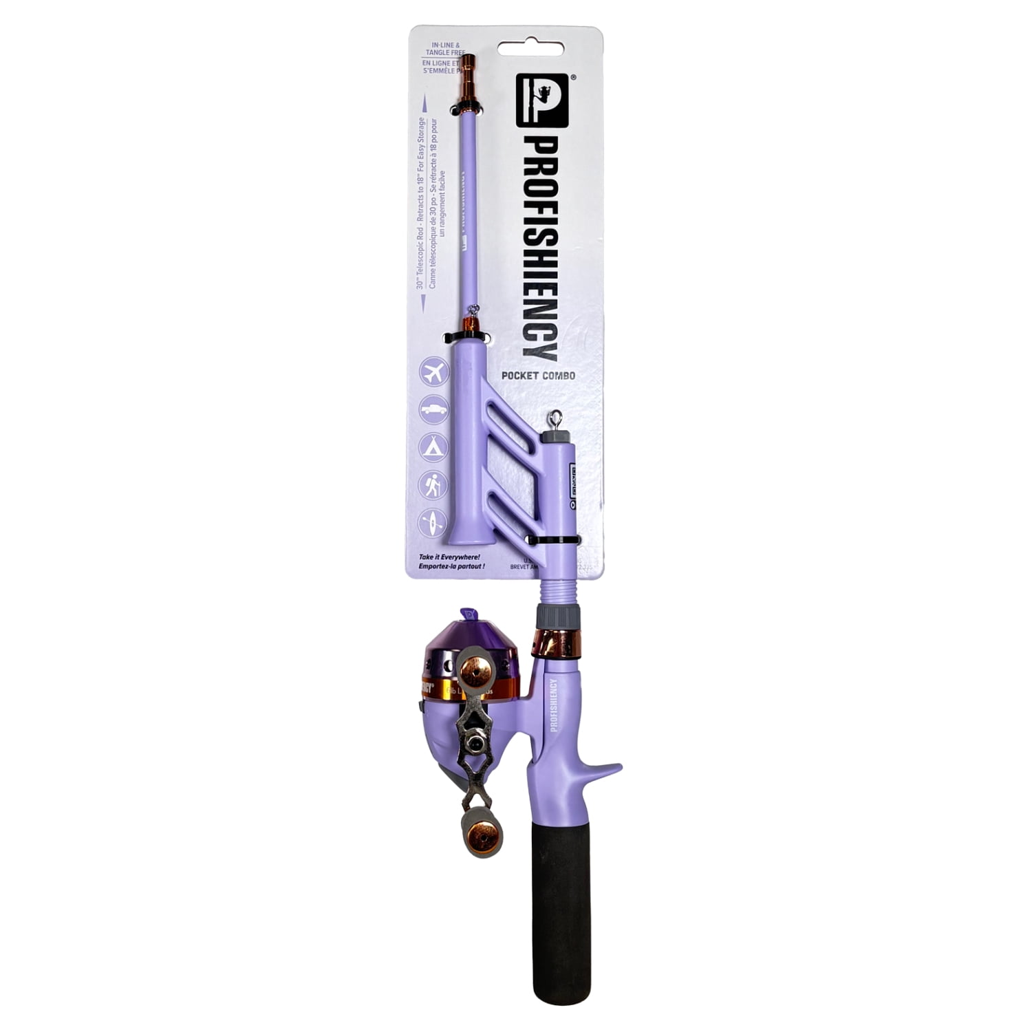 ProFishiency 34" Lavender Micro Fiberglass Spincast Fishing Pole and ...