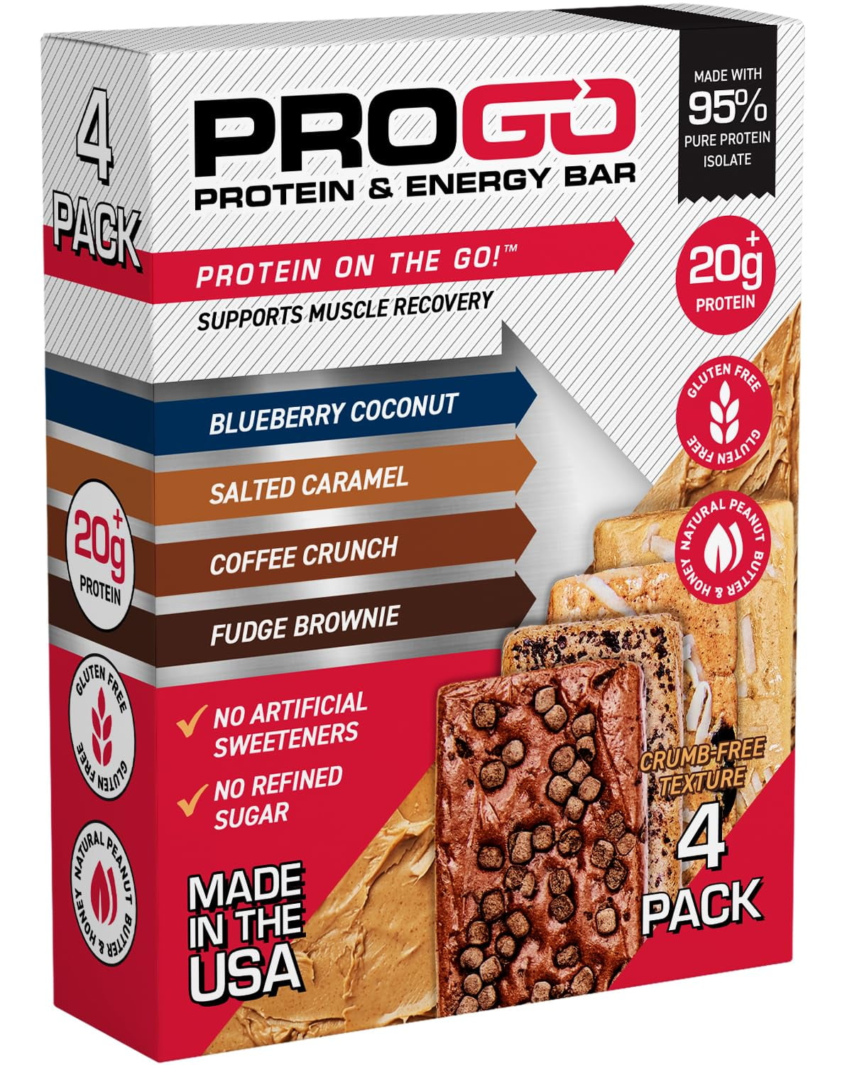 ProGo Protein Bars, Low TGF4 Sugar, High Protein (Up 95% Pure Isolate ...