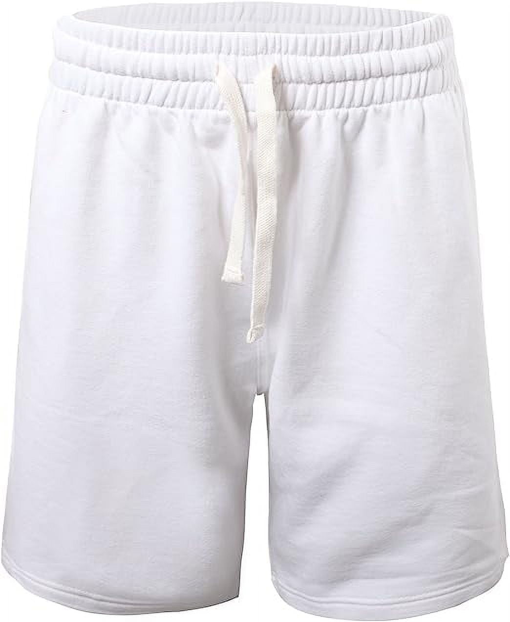ProGo USA Men’s Fleece Workout Shorts - Casual Elastic Waist (White ...