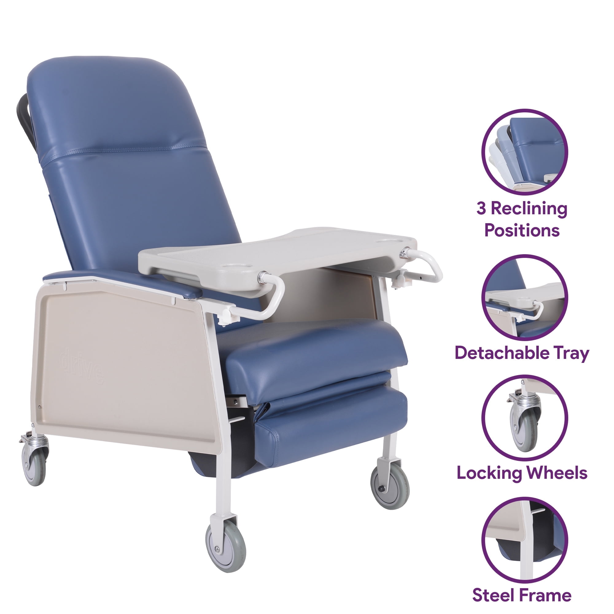 ProHeal 3 Position Geri Chair - Medical Recliner for Elderly with Meal Tray, Heavy Duty ...