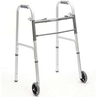 Folding Walker for Adults Seniors, Two Button Mechanism with Wheels ...