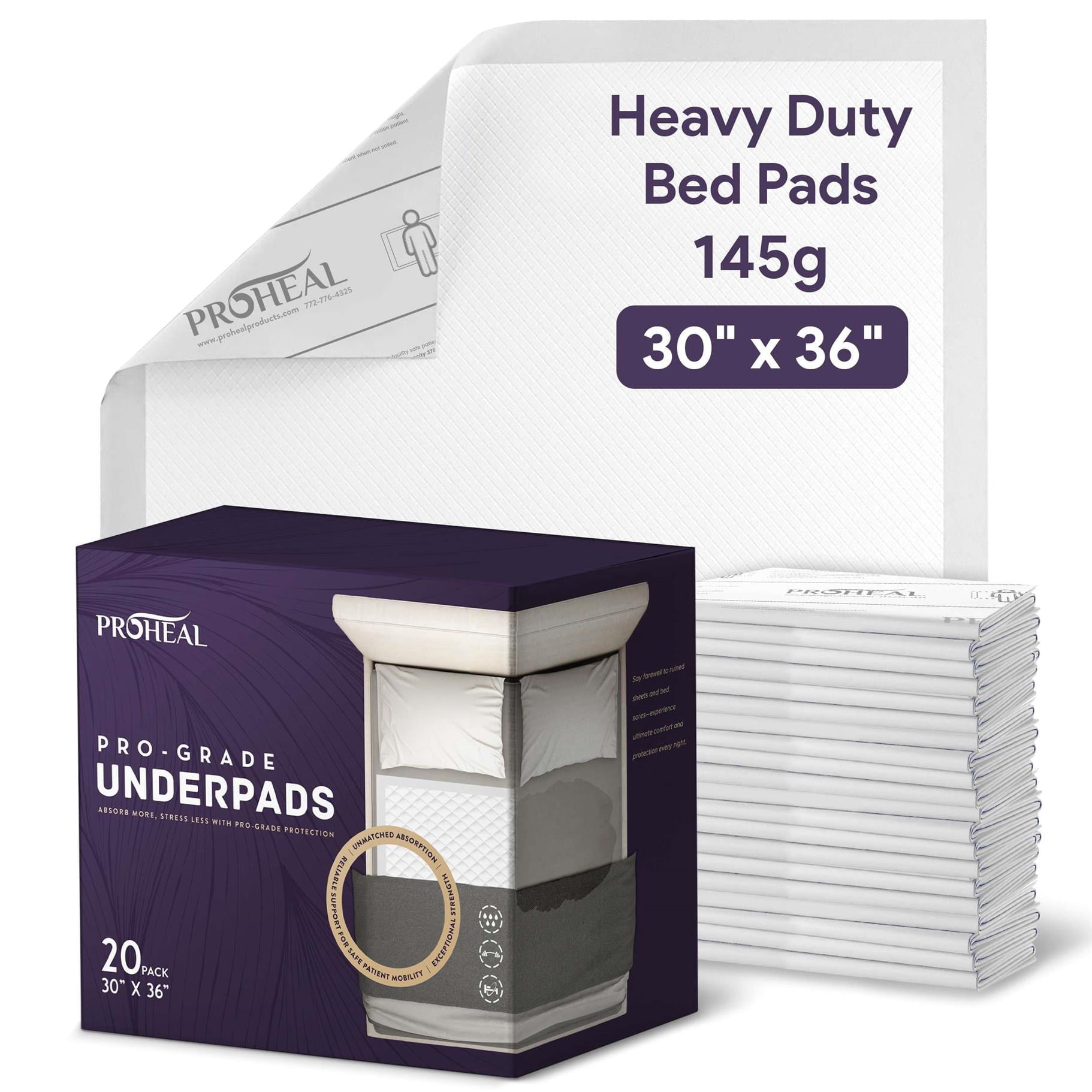 ProHeal Heavy Duty Incontinence Bed Pads, 30" x 36", 20ct, Waterproof ...