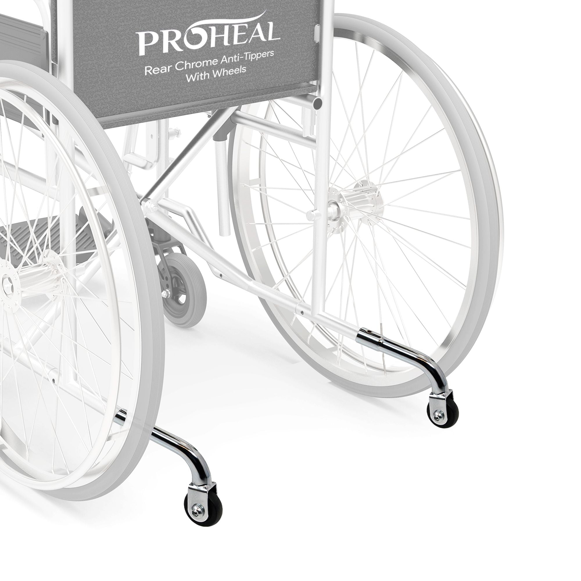 ProHeal Wheelchair Anti Tippers With Wheels - Chrome Straight Anti Roll ...