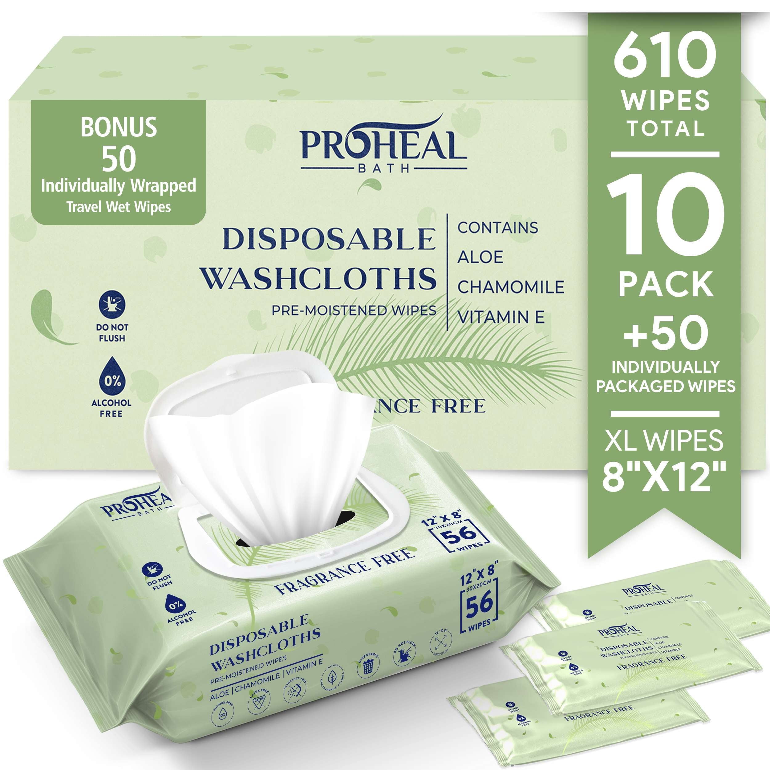 ProHeal X Large Adult Wet Wipes – [610 Count] 12" x 8" Disposable ...