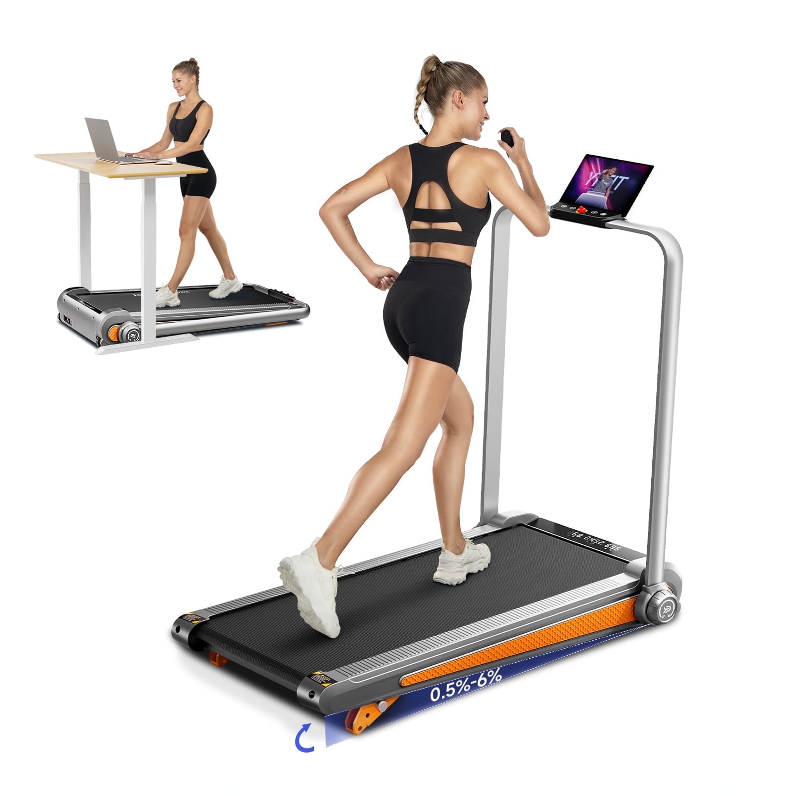 YPOO ProIncline Foldable Treadmill with Fixed 6%,Walking Pad with ...