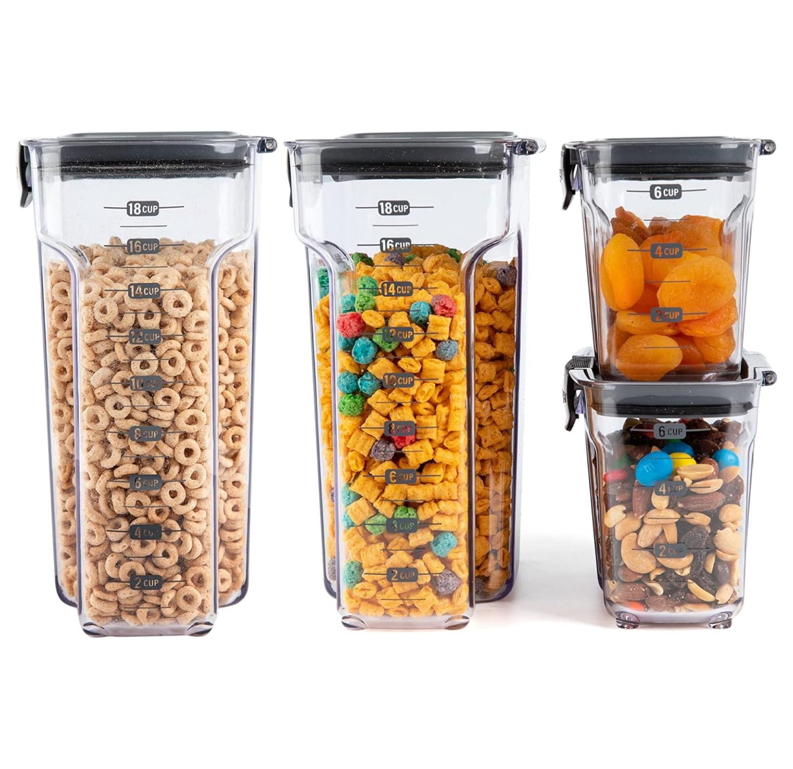 ProKeeper+ 4-Piece Clear Plastic Modular Airtight Pantry Cereal Food/Snack Kitchen Storage ...