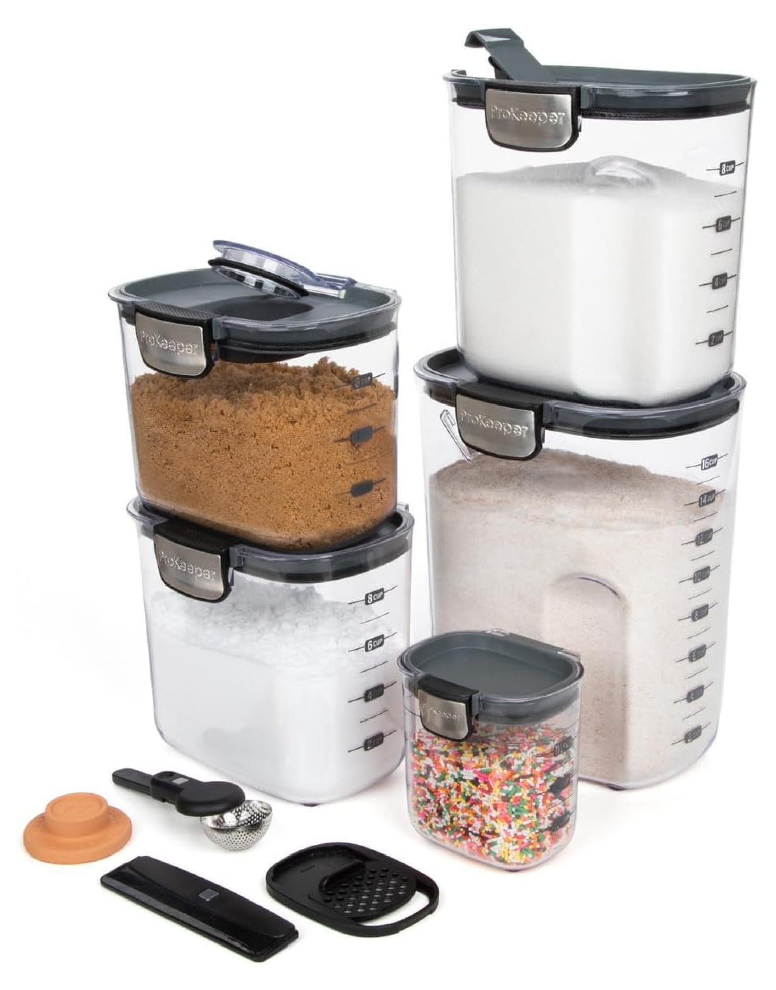 ProKeeper+ 9 Piece Clear Plastic Airtight Food Flour and Sugar Baker's ...