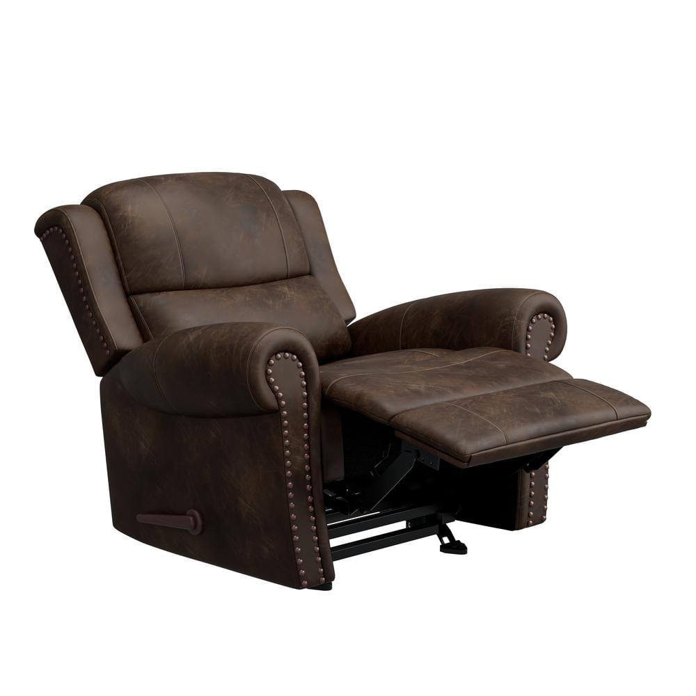 ProLounger Rocker Recliner in Distressed Saddle Brown Faux Leather ...