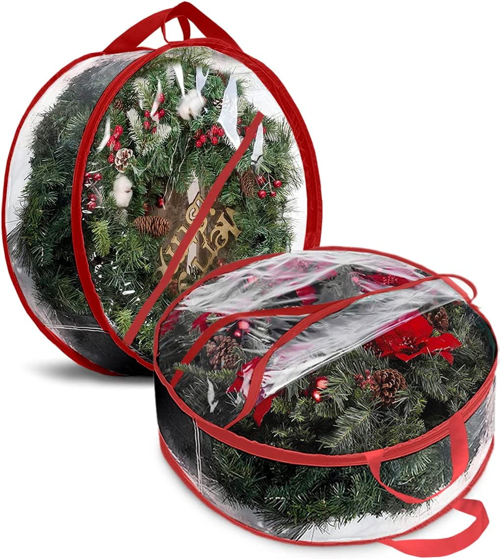 ProPik Christmas Wreath Storage Bag 24" - 2 Pack Clear Christmas Wreath ...
