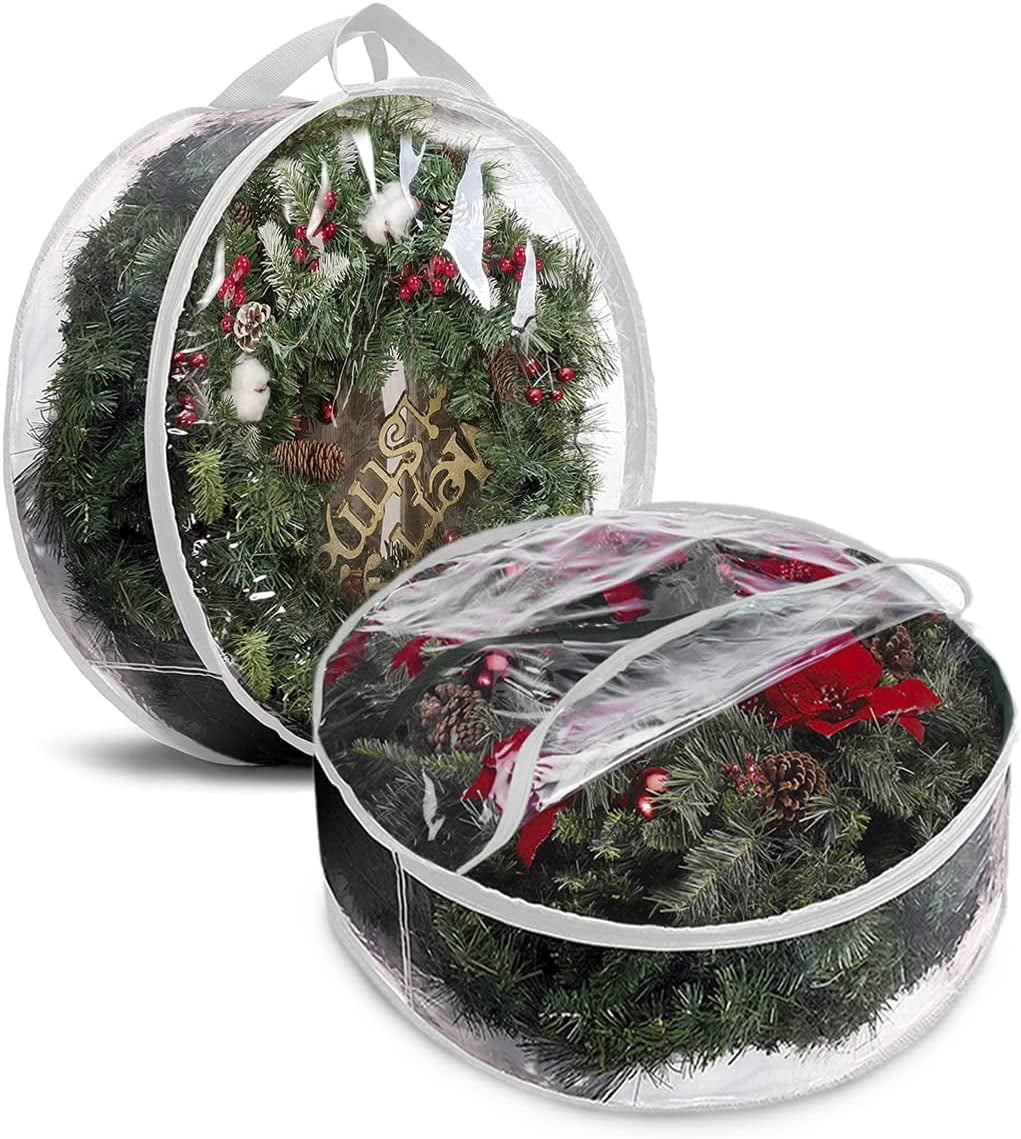 ProPik Christmas Wreath Storage Bag 30" - 2 Pack Clear Xmas Wreath ...