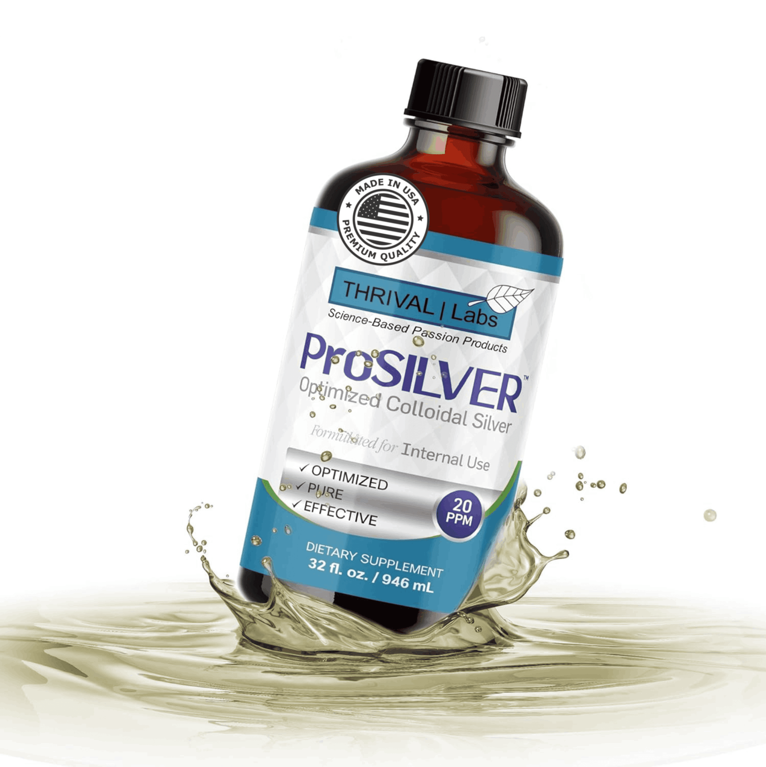 ProSILVER Blue Label Colloidal Silver Liquid – 32oz / 20 PPM, Optimized ...