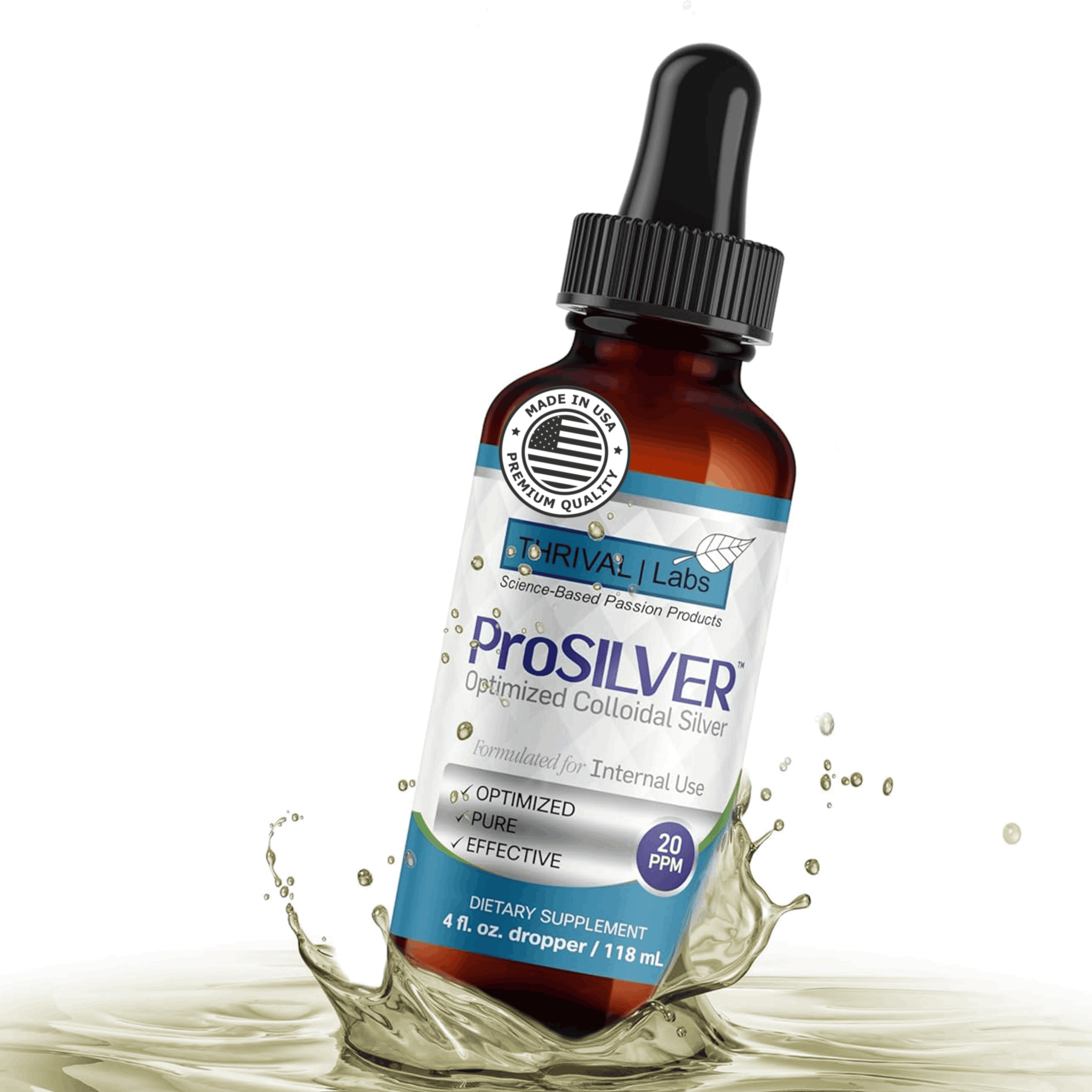 ProSILVER Blue Label Colloidal Silver Liquid – 4oz Dropper / 20 PPM ...