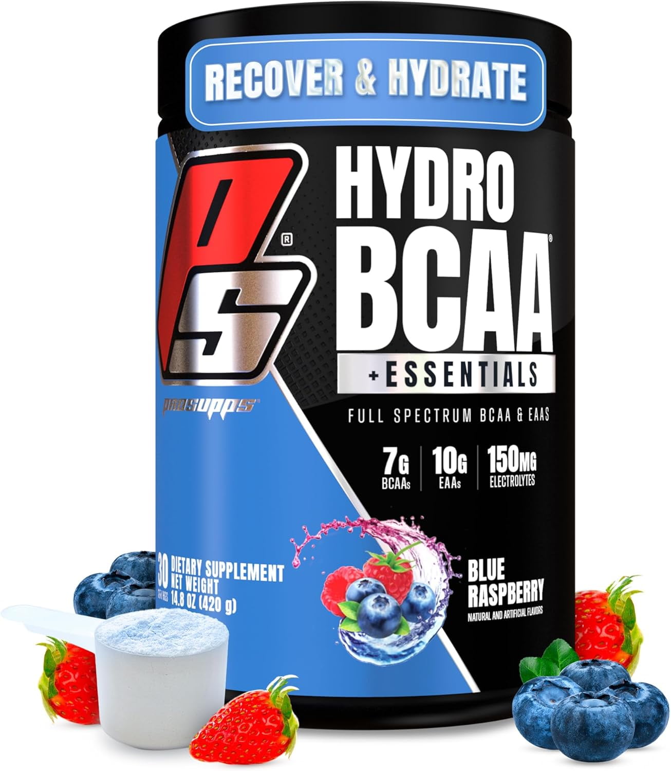 PROSUPPS HydroBCAA Essentials BCAA Powder (Blue Raspberry, 30 Servings ...