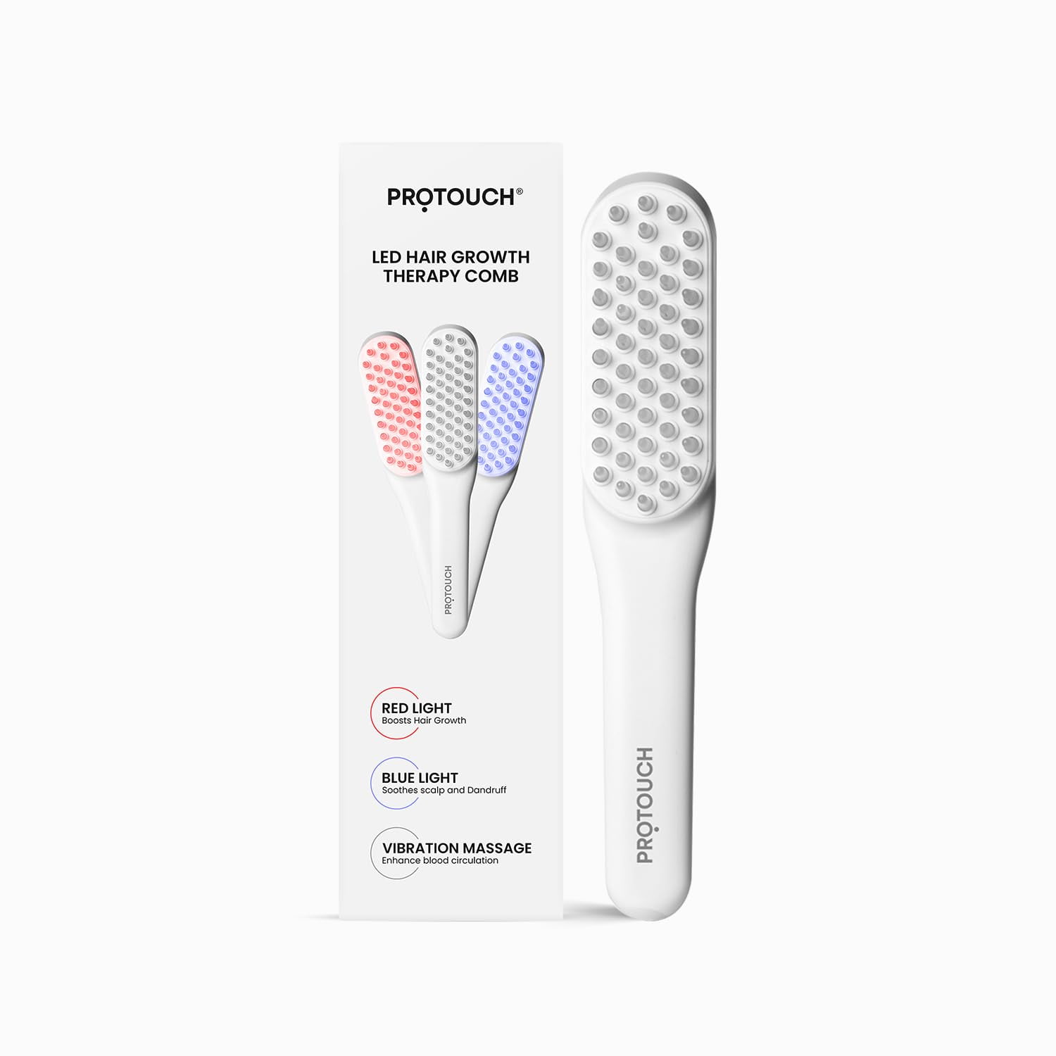 ProTouch LED Hair Therapy Comb, Red & Blue LED Light, Vibration Massage ...