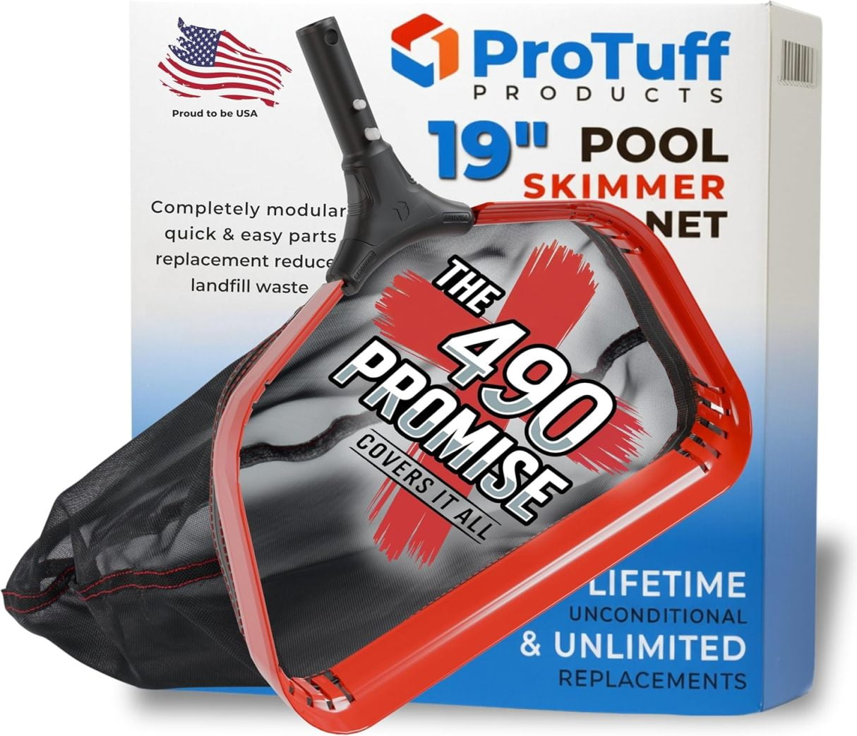 ProTuff 19" Fine Pool Net – “490 Promise” Unlimited, Unconditional Replacement – Cleans 3X ...