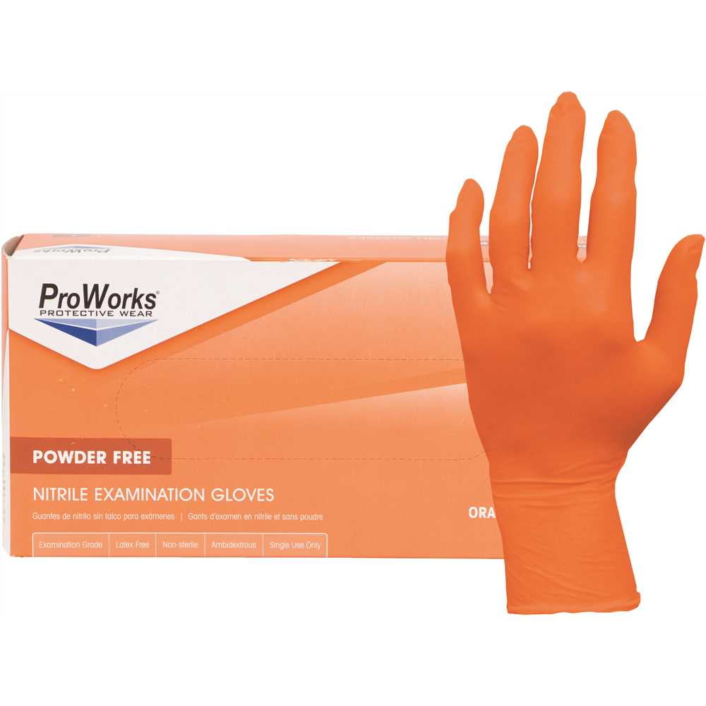 ProWorks® Nitrile Powder Free 5 Mil Exam Gloves, Orange XL - Box of 100 ...