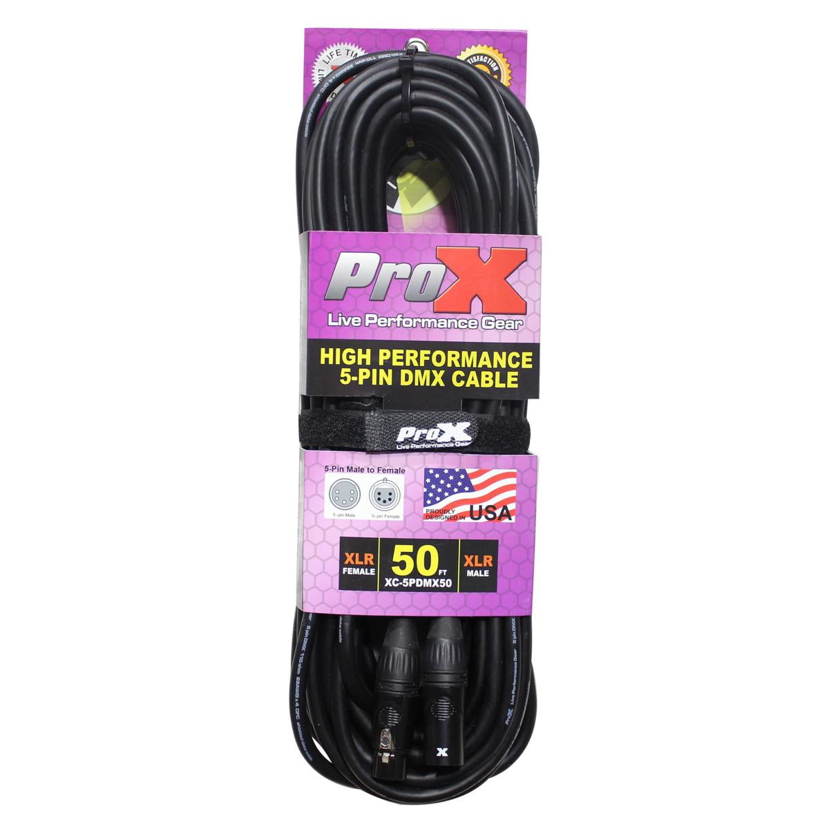 ProX XC-5PDMX50 50' 5-Pin DMX XLR5-M to XLR5-F High Performance Cable ...