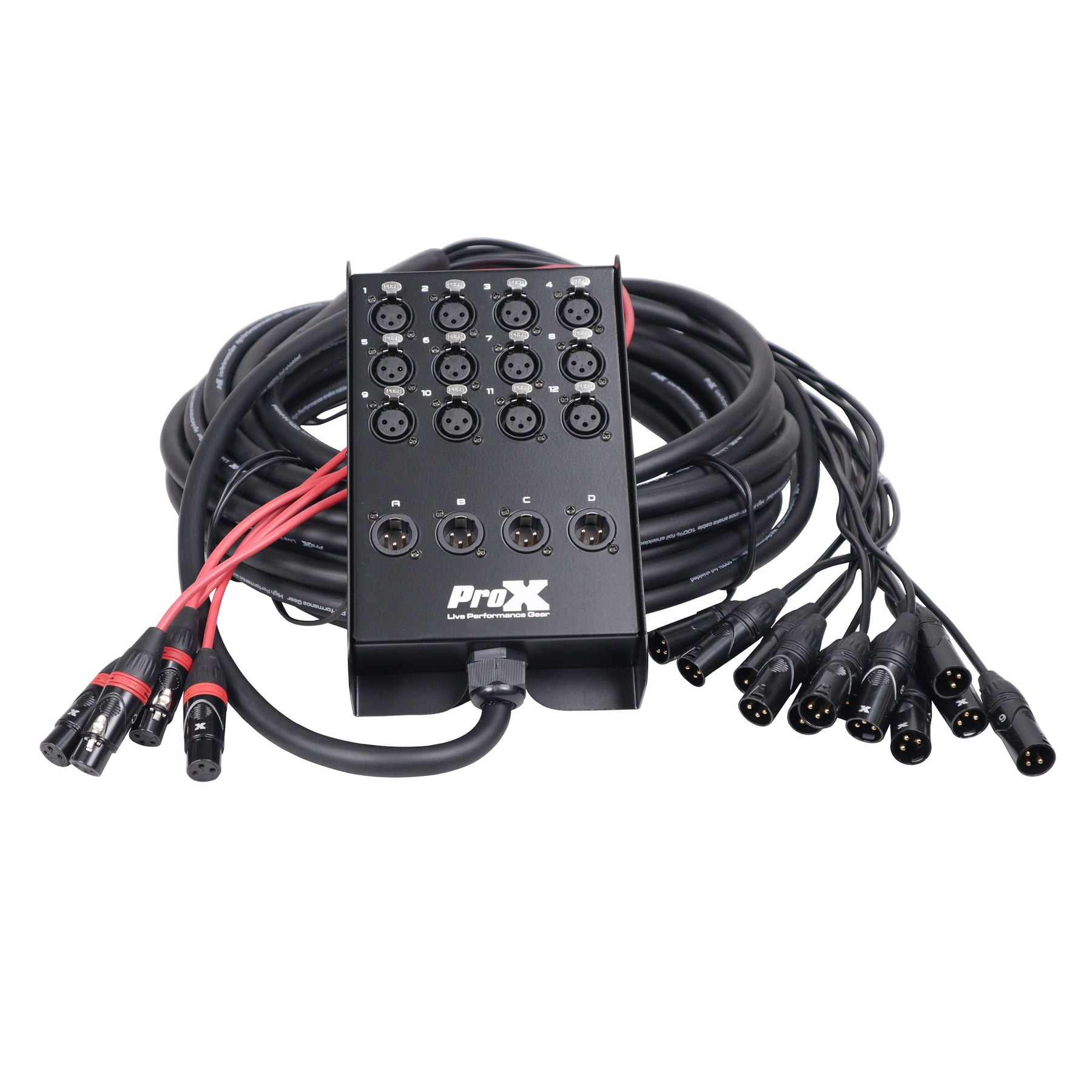 ProX XC-SB124XLR50 50' XLR Stage Extension Box with 12 XLR-F+4 XLR-M ...