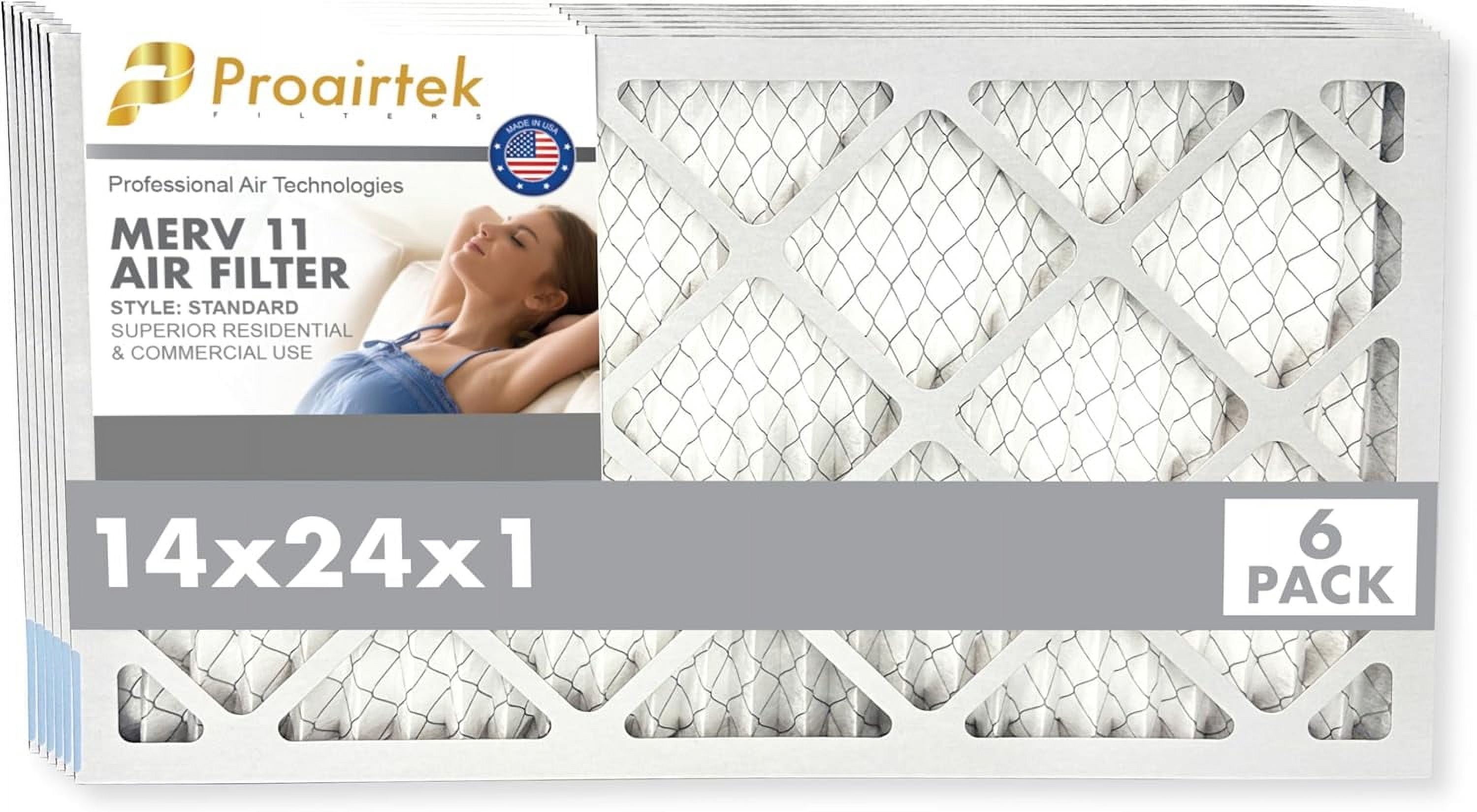 Proairtek AF14241M11SWH Model 14x24x1 Pack of 6 Air Filters, MERV 11 ...