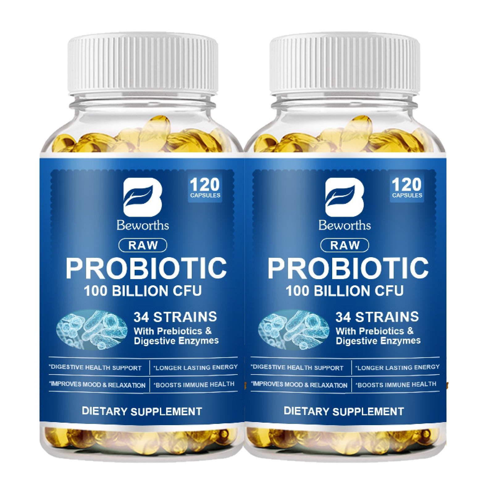Probiotics 100 Billion CFU - 34 Strains + Organic Prebiotics - Immune ...