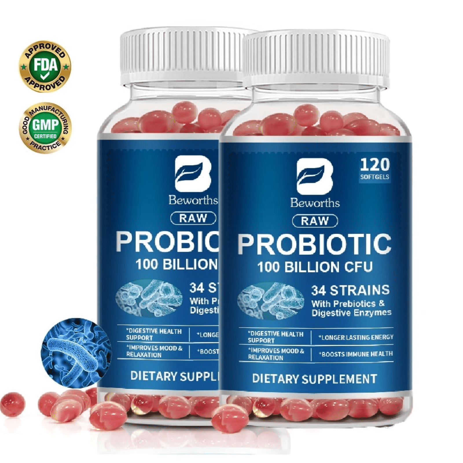 Probiotics 100 Billion CFU - 34 Strains + Organic Prebiotics - Immune ...