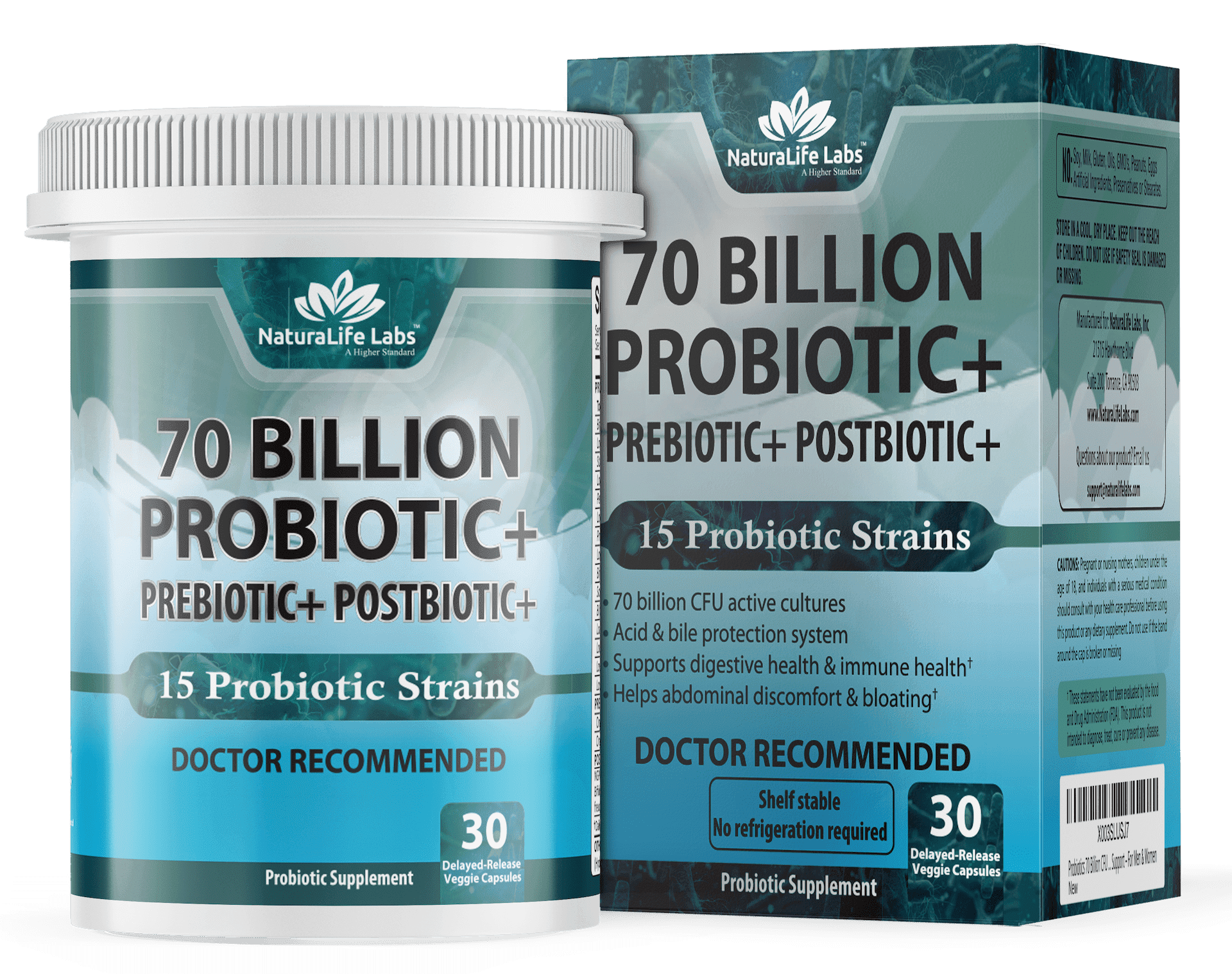 Probiotics 70 Billion CFU – 15 Probiotic strains + Organic Prebiotic+ ...
