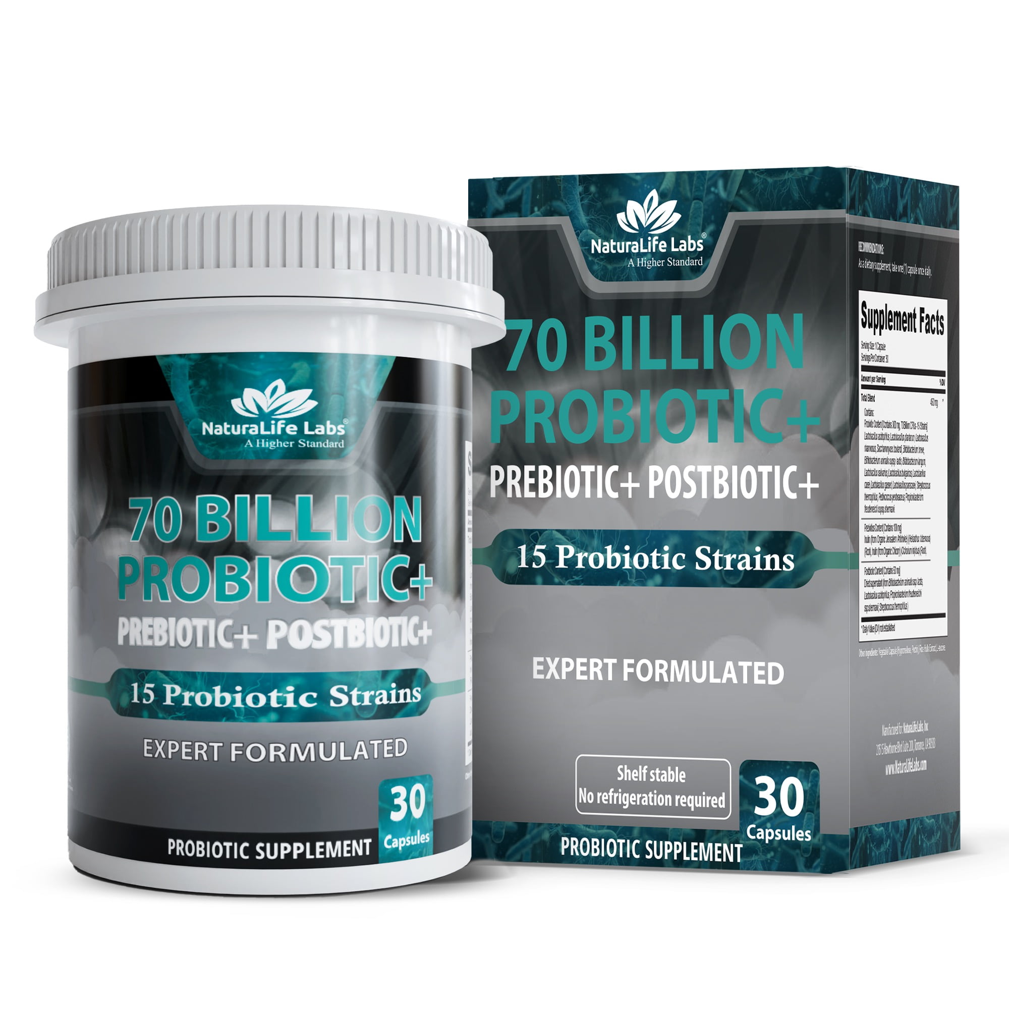 Probiotics 70 Billion CFU – 15 Probiotic strains + Organic Prebiotic+ ...