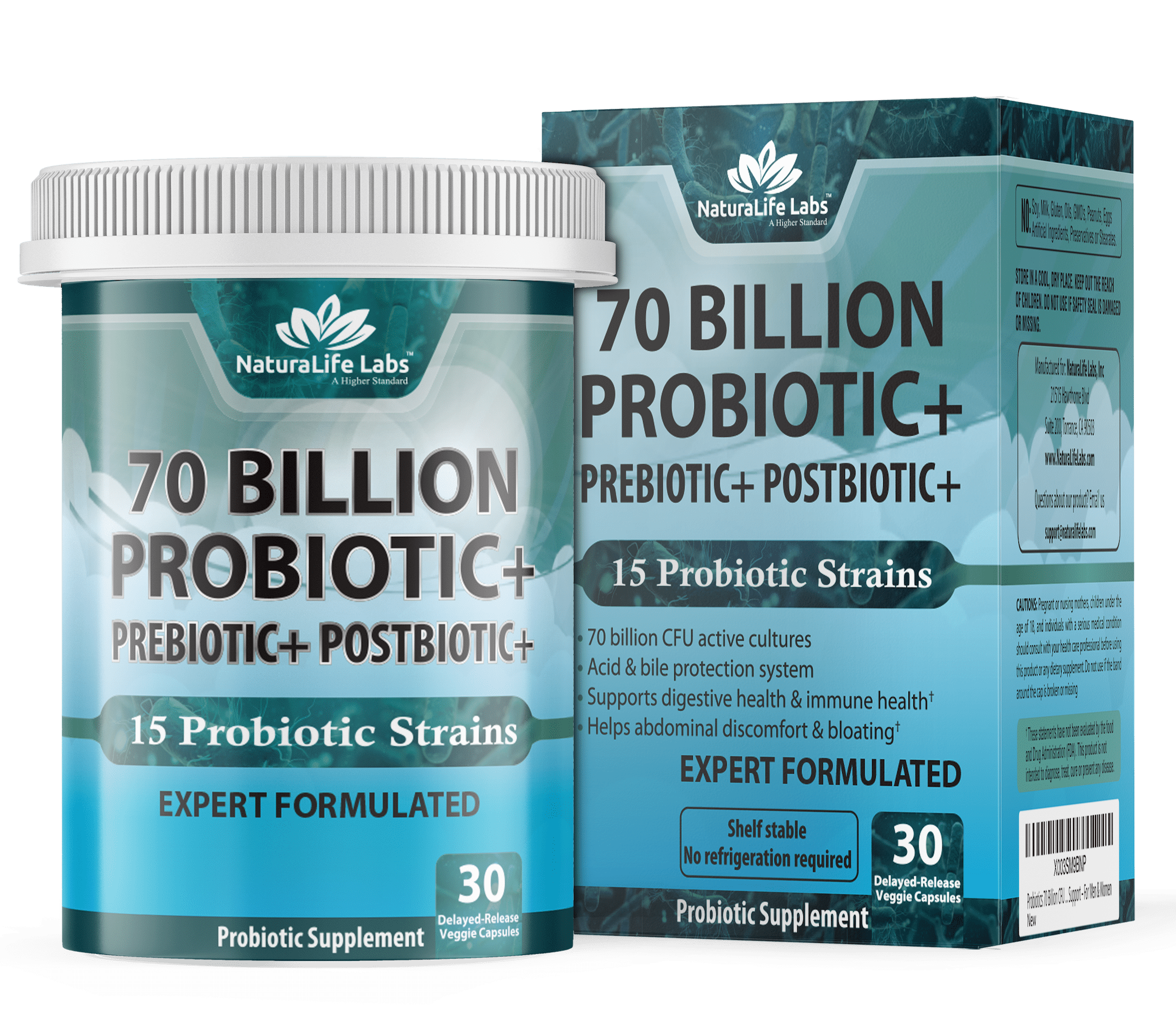 Probiotics 70 Billion CFU – 15 Probiotic strains + Organic Prebiotic+ ...
