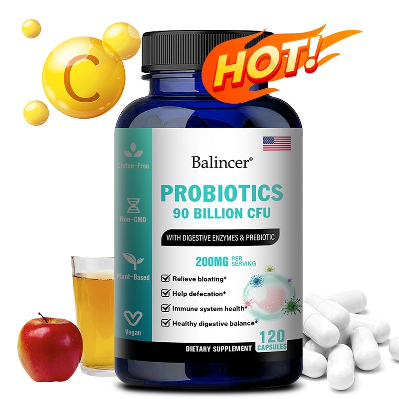 Probiotics 90 Billion CFUs - w. Digestive Enzymes & Prebiotic - Relieve Bloating, Support Immune ...